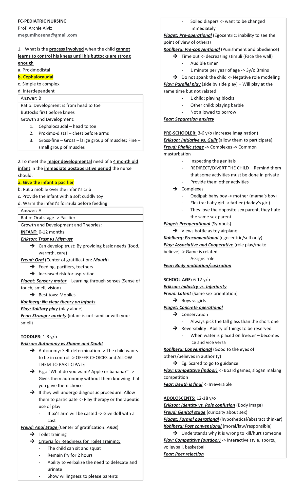 Pedia - FC Pediatric Nursing Growth & Development Exam Notes - Studocu
