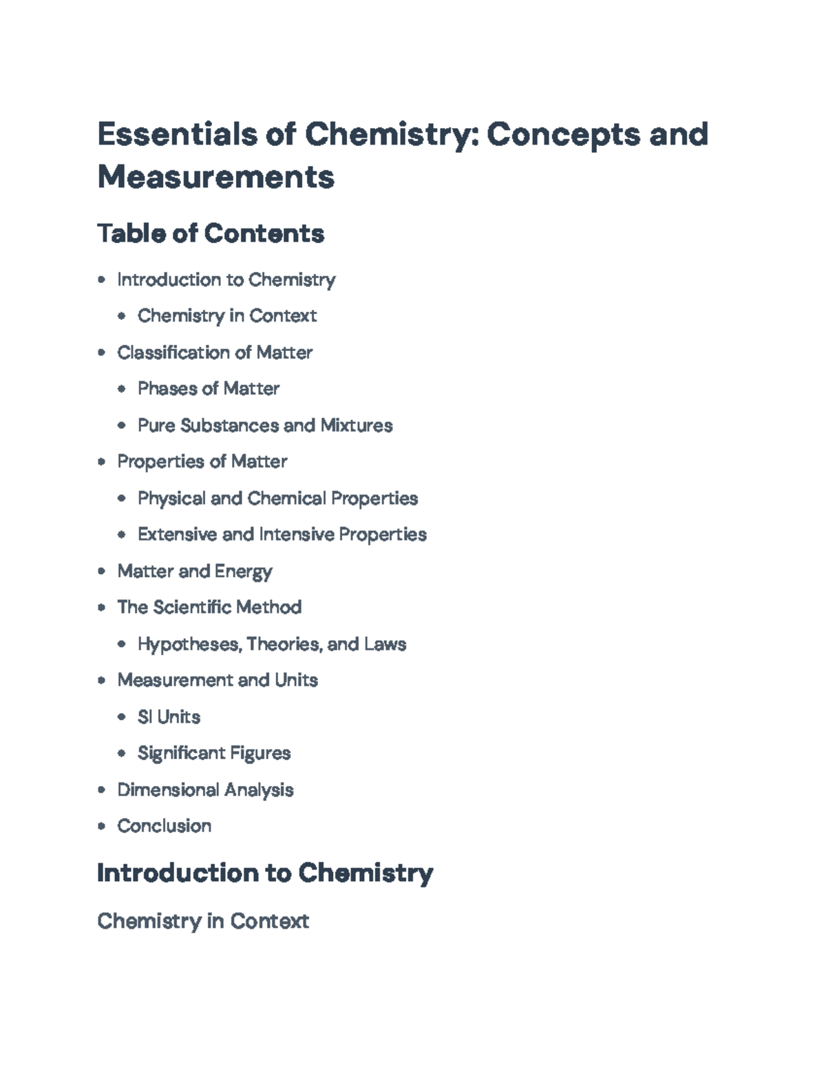 Essentials of Chemistry: Concepts, Measurements, and Properties ...