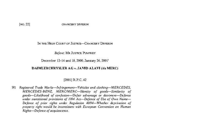 DAIMLERCHRYSLER AG v. JAVID ALAVI: Trade Mark Infringement Case ...