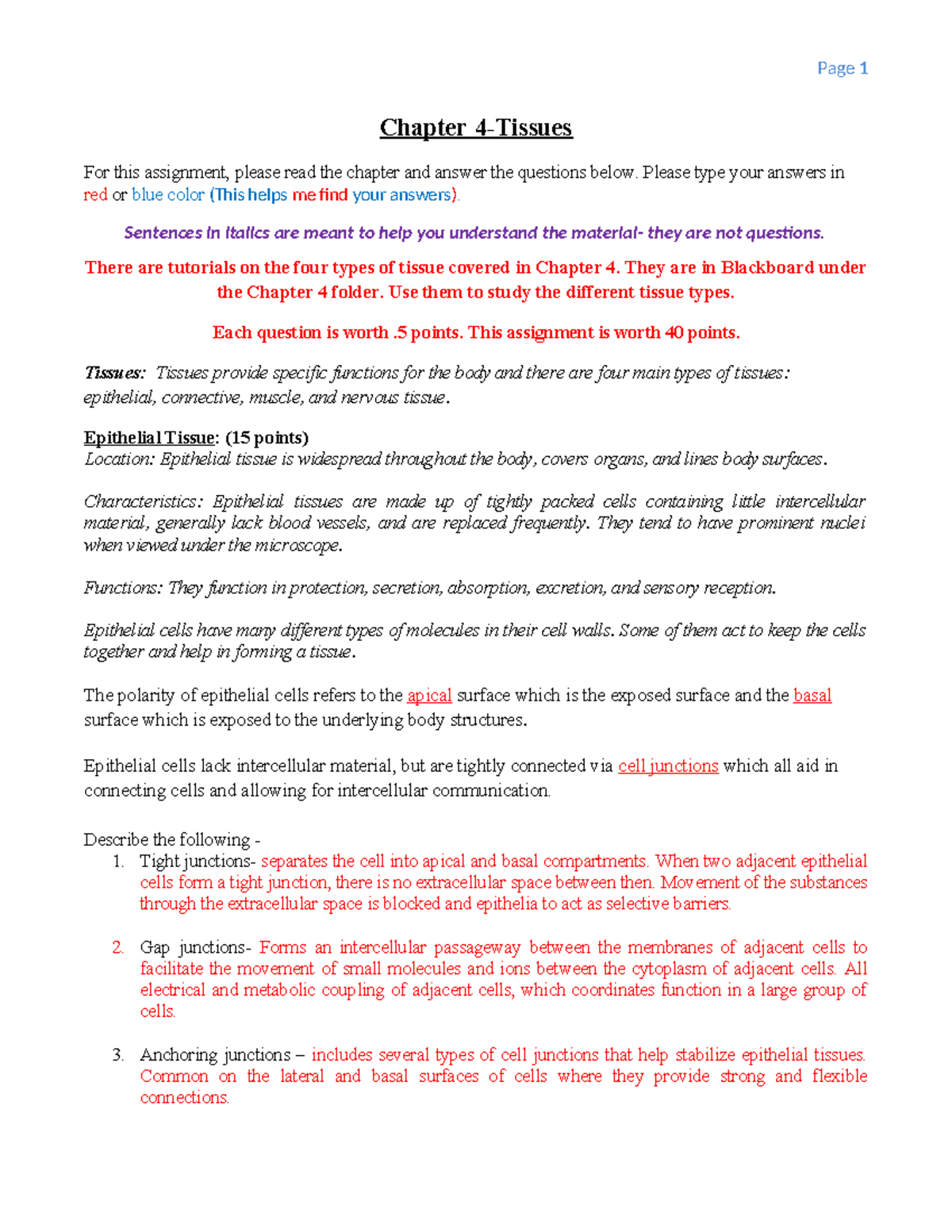 BIO 201 Chapter 4 Tissues Assignment: Understanding Tissue Types and Functions - Studocu