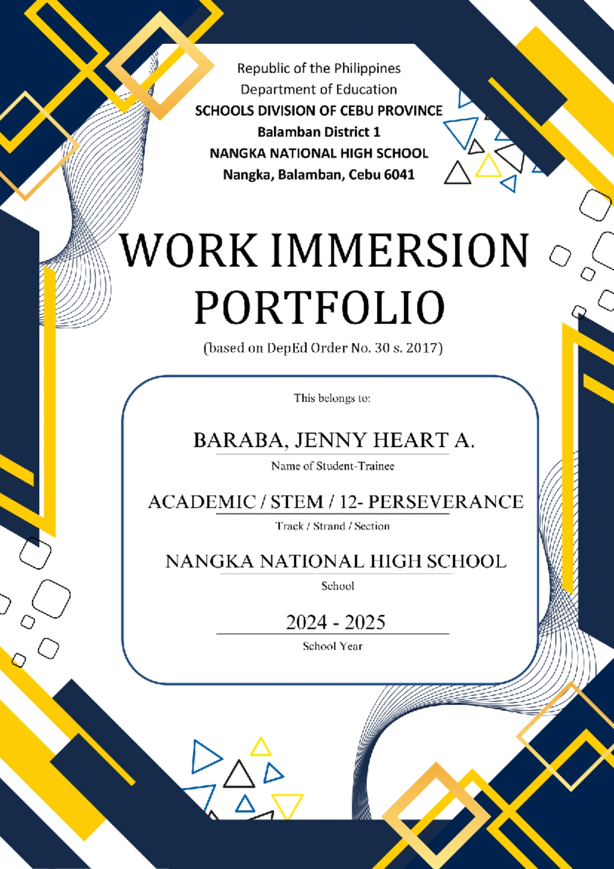 SHS Work Immersion Portfolio: Jenny Heart Baraba (2024-2025) - Studocu
