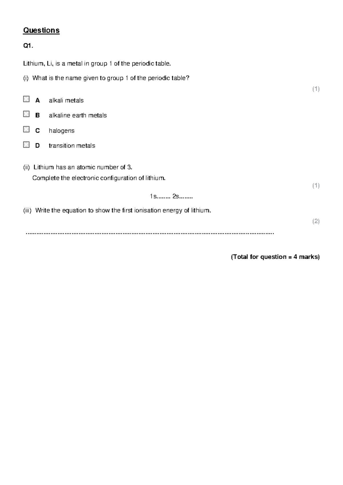 BTEC Applied Science Practice Exam Questions C1: Ionization & Group ...