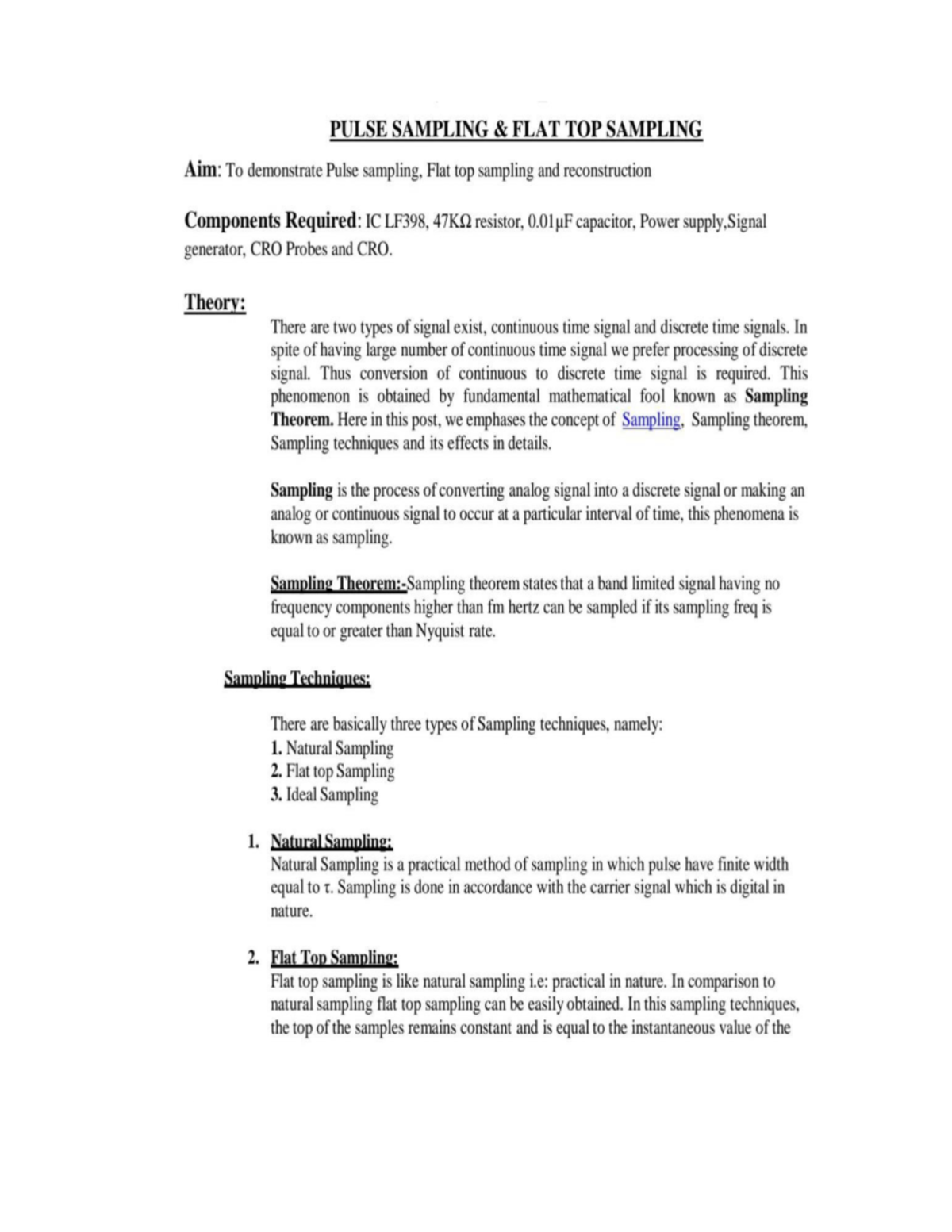 Flat Top Sampling - LAB: Key Concepts & Viva Q&A - Studocu