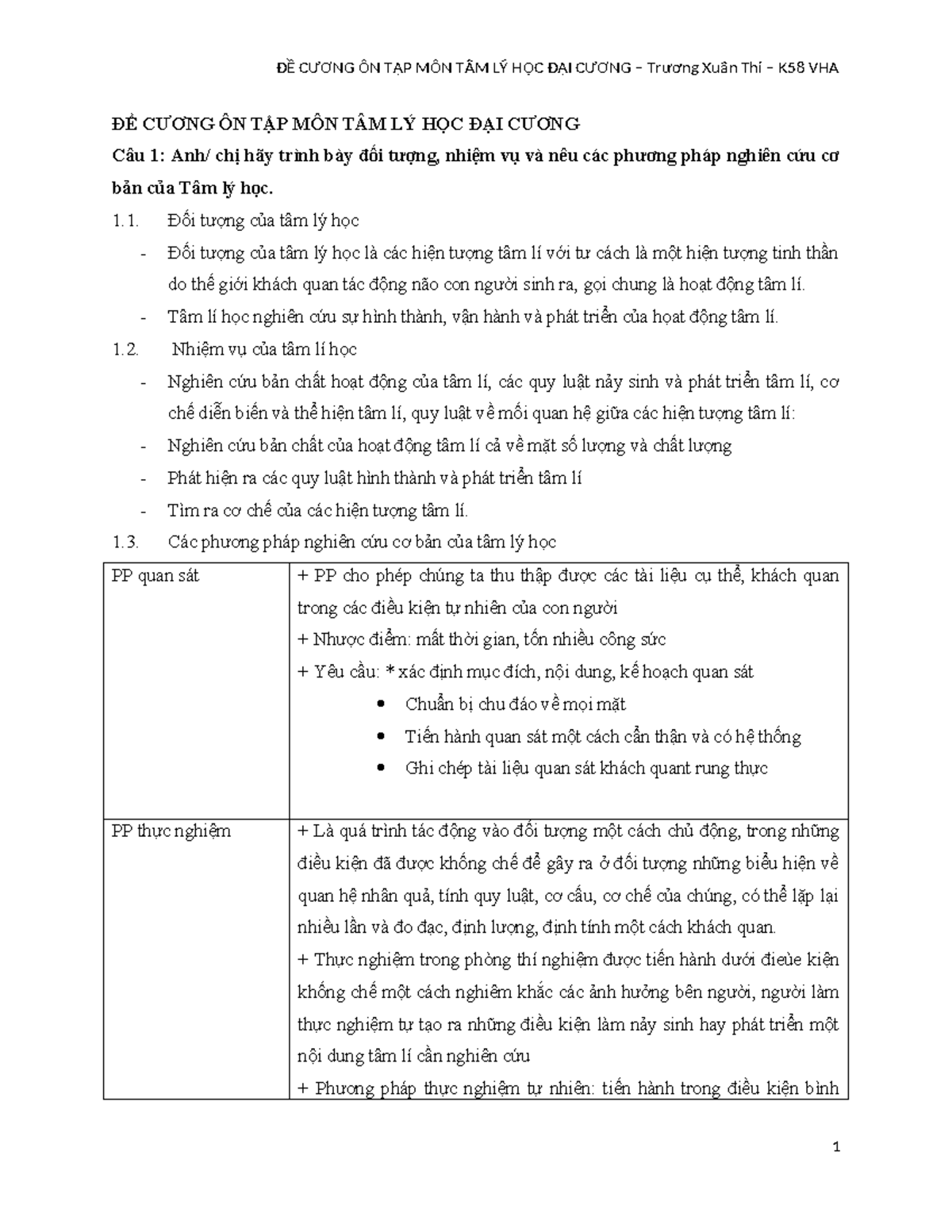 ĐỀ CƯƠNG ÔN TẬP MÔN TÂM LÝ HỌC ĐẠI CƯƠNG K58 VHA - Studocu