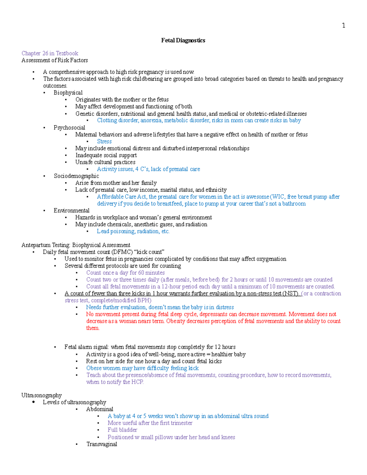 OB Chapter 26 - Maternity and Care of child study guides - Fetal ...