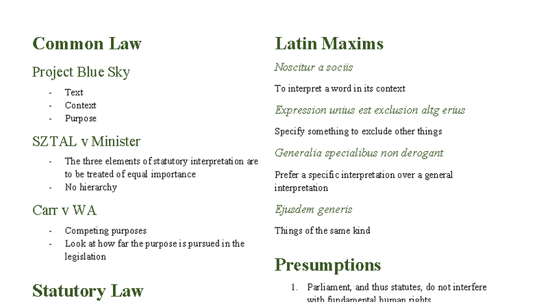 Statutory Interpretation Rules: Common Law Latin Maxims Project - Studocu