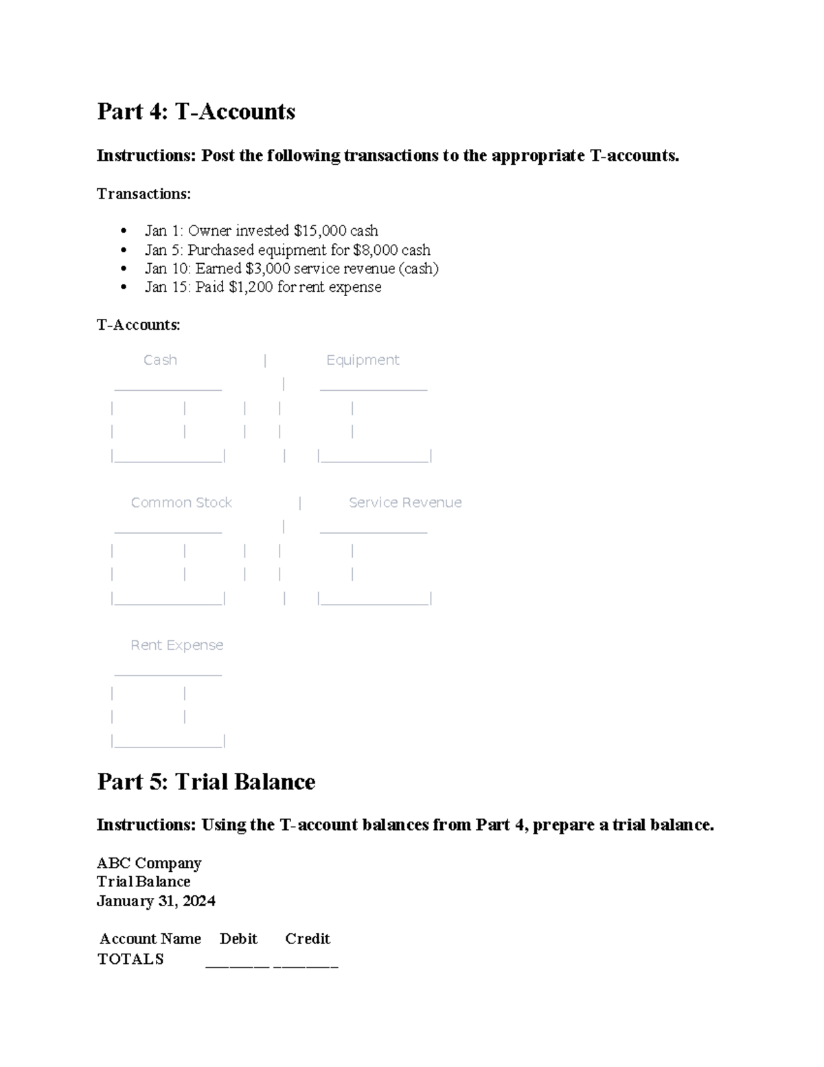 Accounting 3 - Worksheet: Transactions & Trial Balance Prep - Studocu
