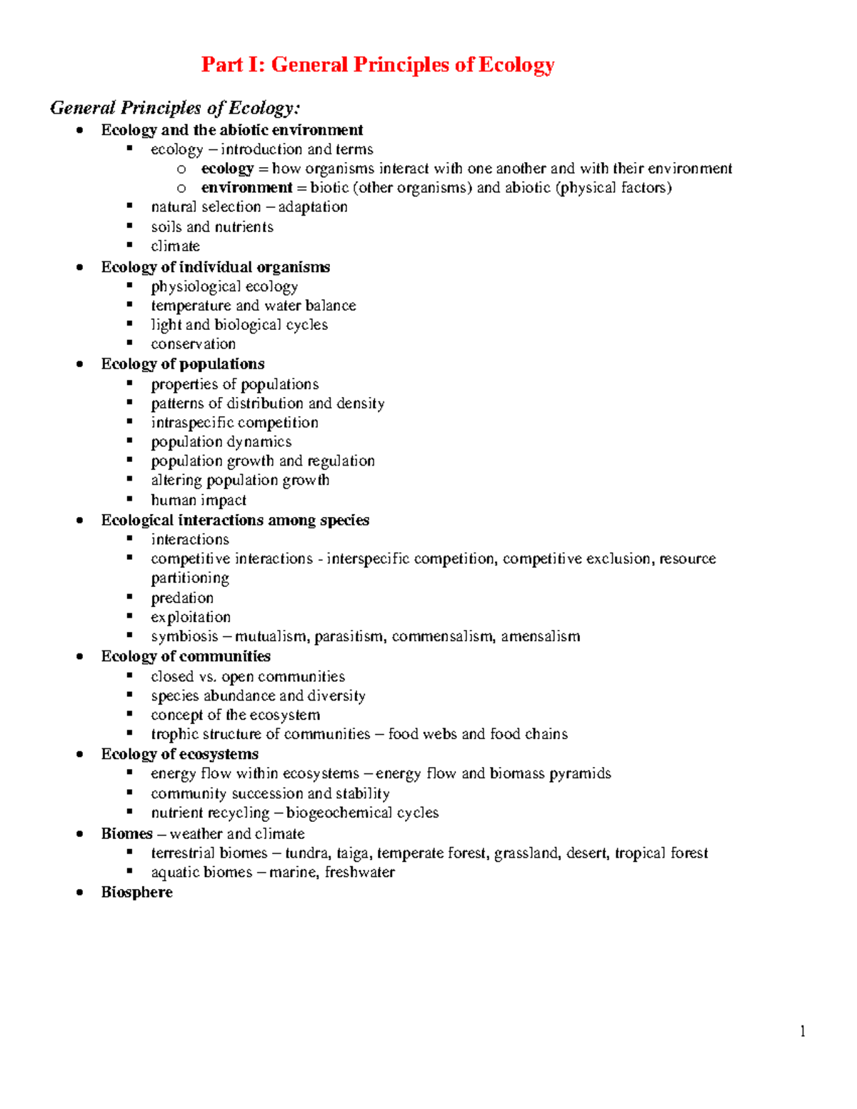 Ecology P1: Introduction to General Principles and Concepts of Ecology ...
