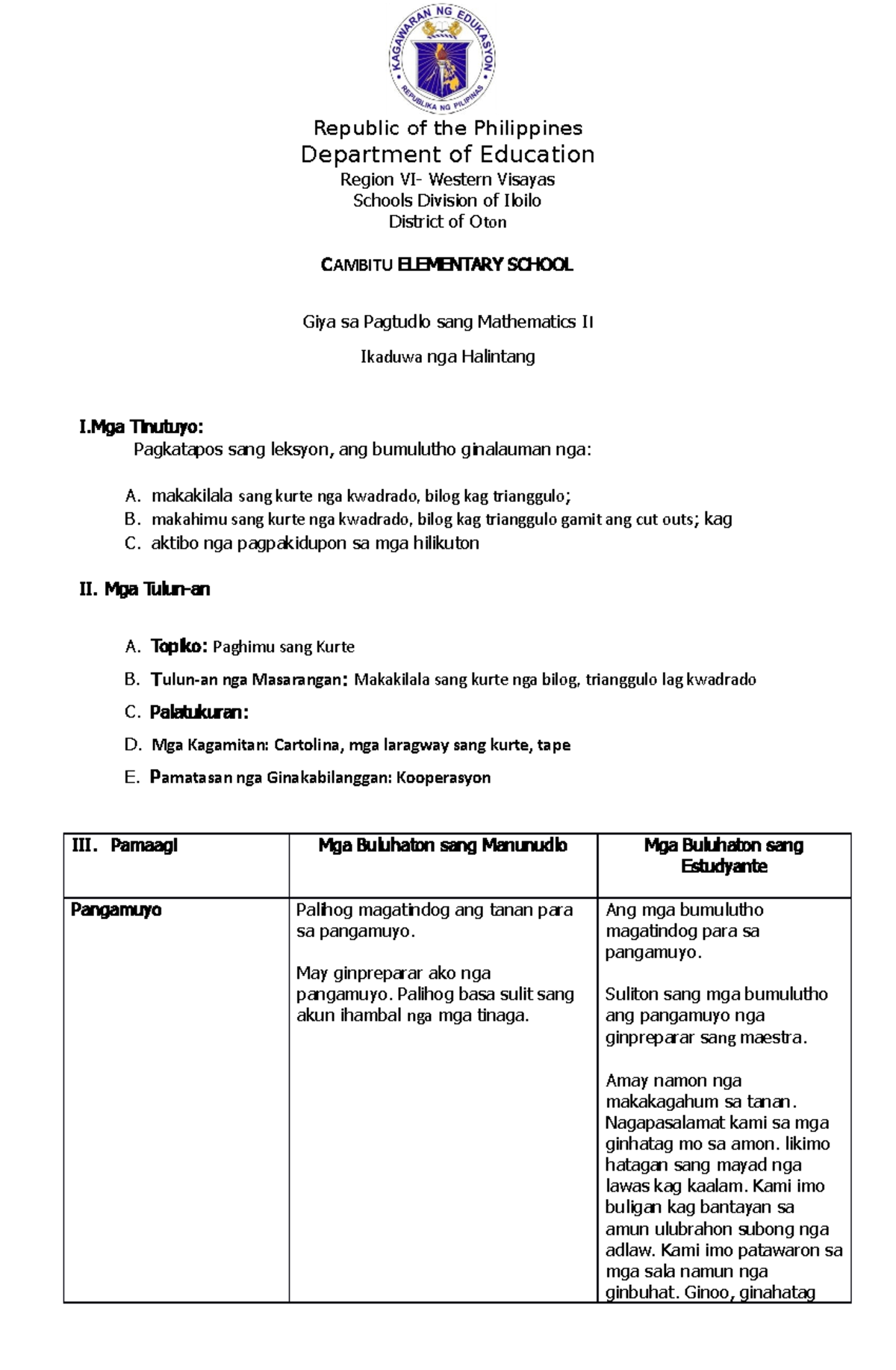 LP 4 RQA - nnnkk - Republic of the Philippines Department of Education ...