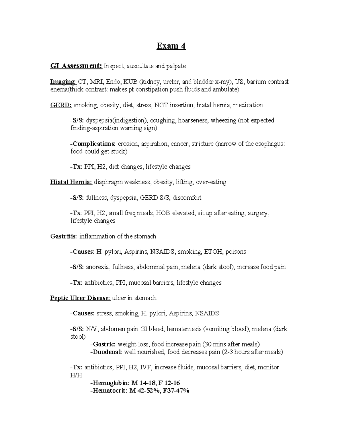 NUR 170 Exam 4 Study Notes: GI and GU Assessments & Nursing Care - Studocu