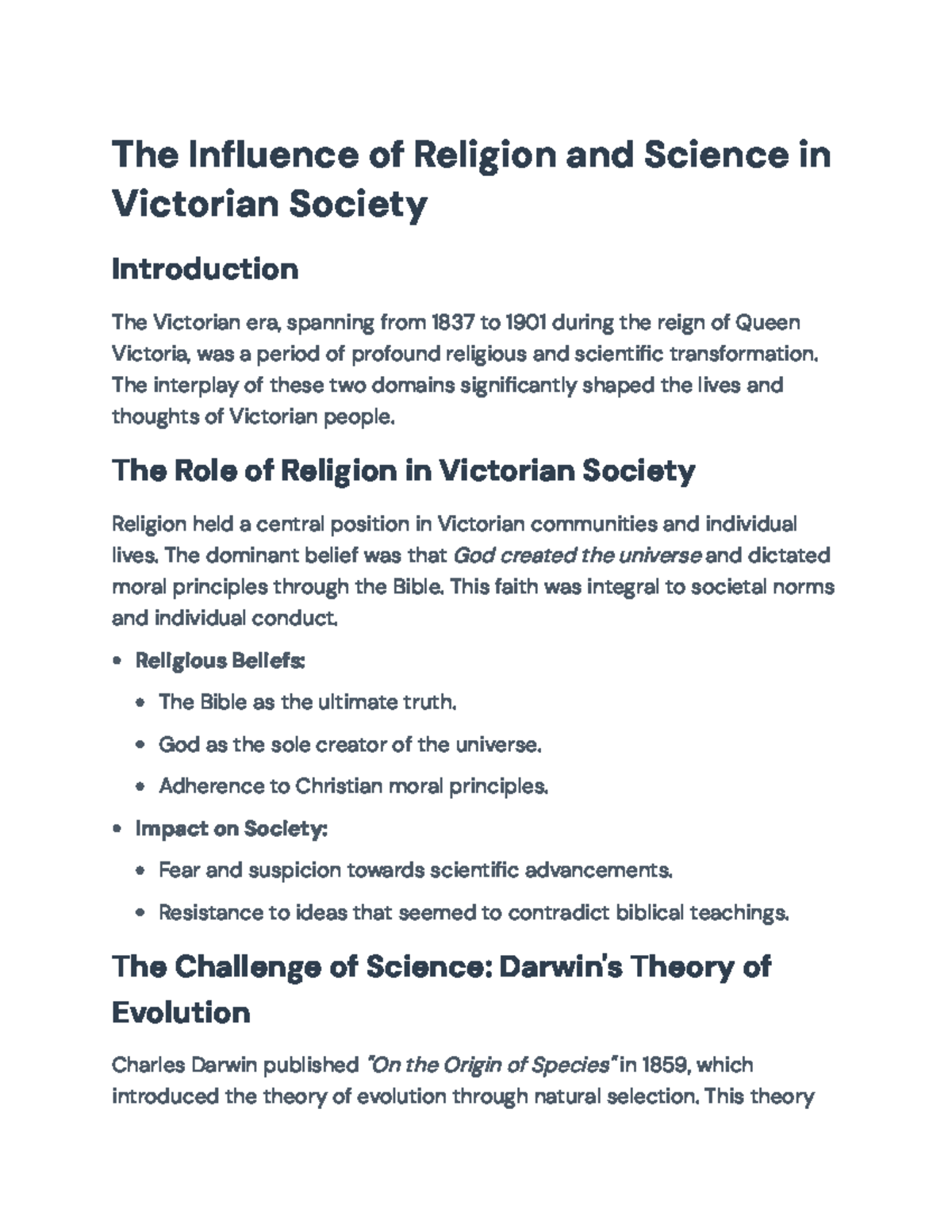The Influence of Religion and Science in Victorian Society (HIST 201 ...