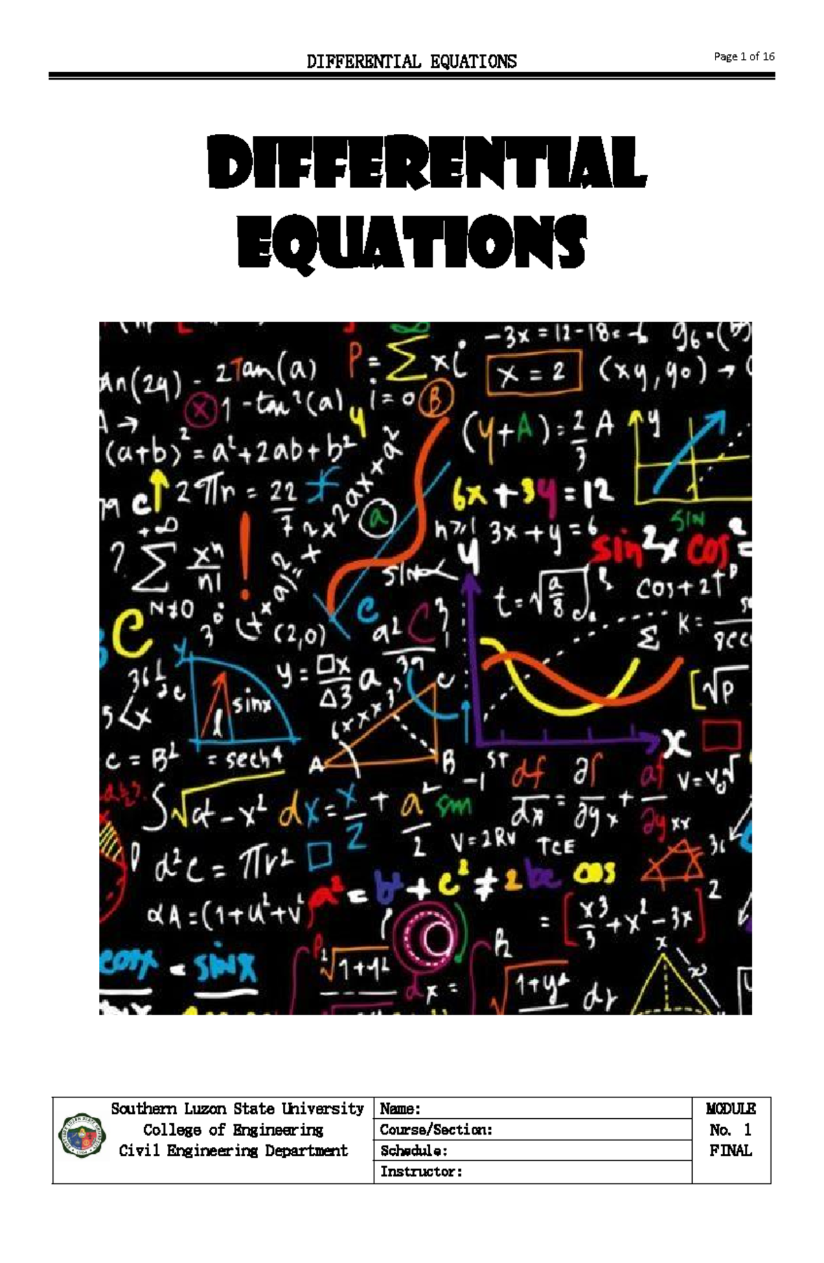 DE 1 - Final Exam Module on Differential Equations and Calculus - Studocu