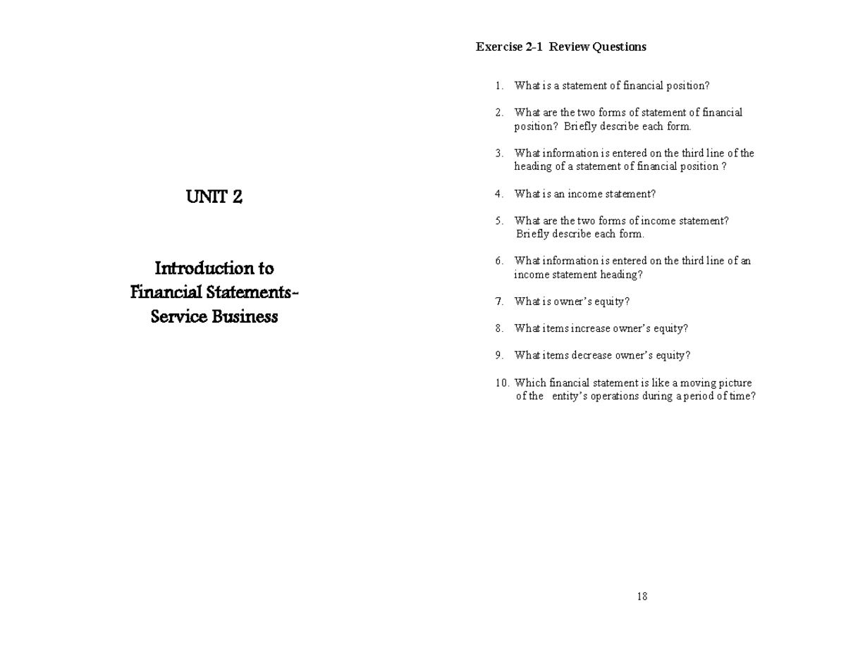 Chap 2 excercise Accounting - UNIT 2 Introduction to Financial ...