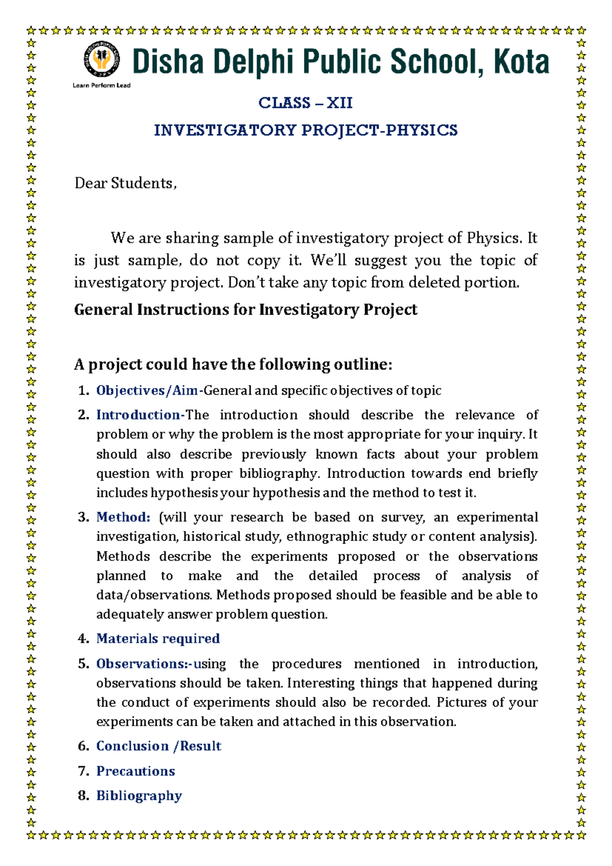 Class XII Physics Investigatory Project Guidelines 2025-26 - Studocu