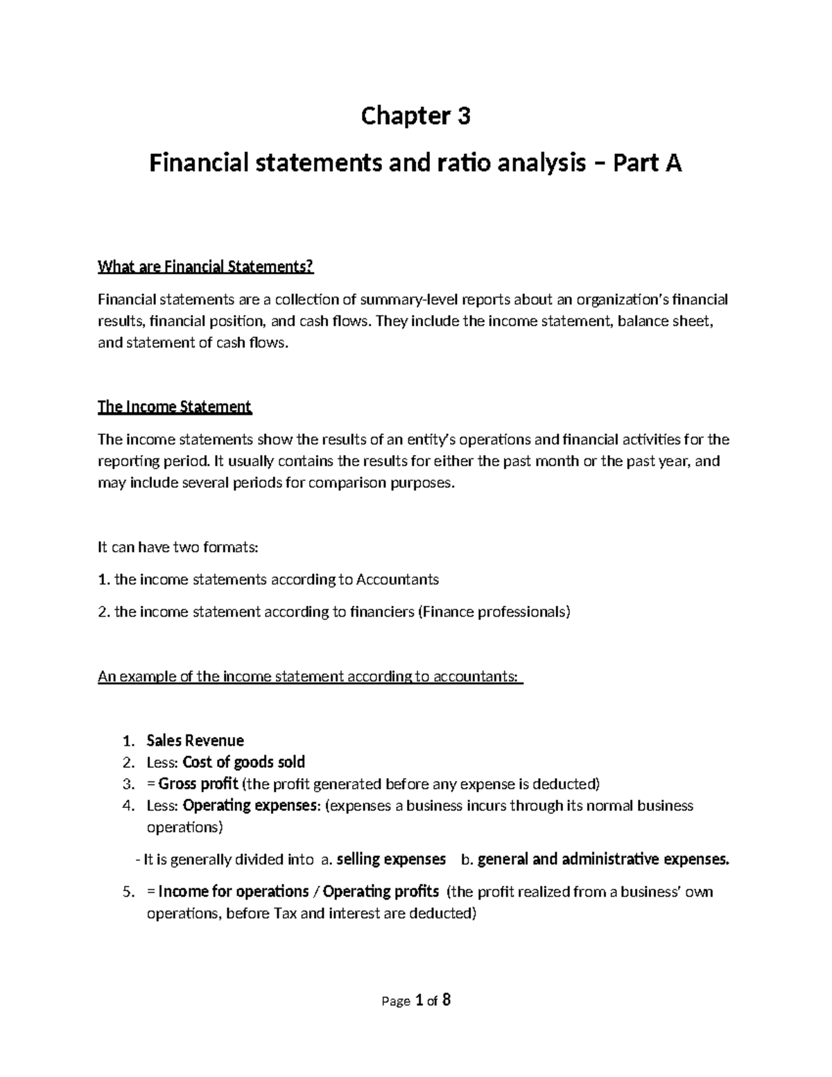 Finance 101: Ch 3 - Financial Statements & Ratio Analysis - Studocu