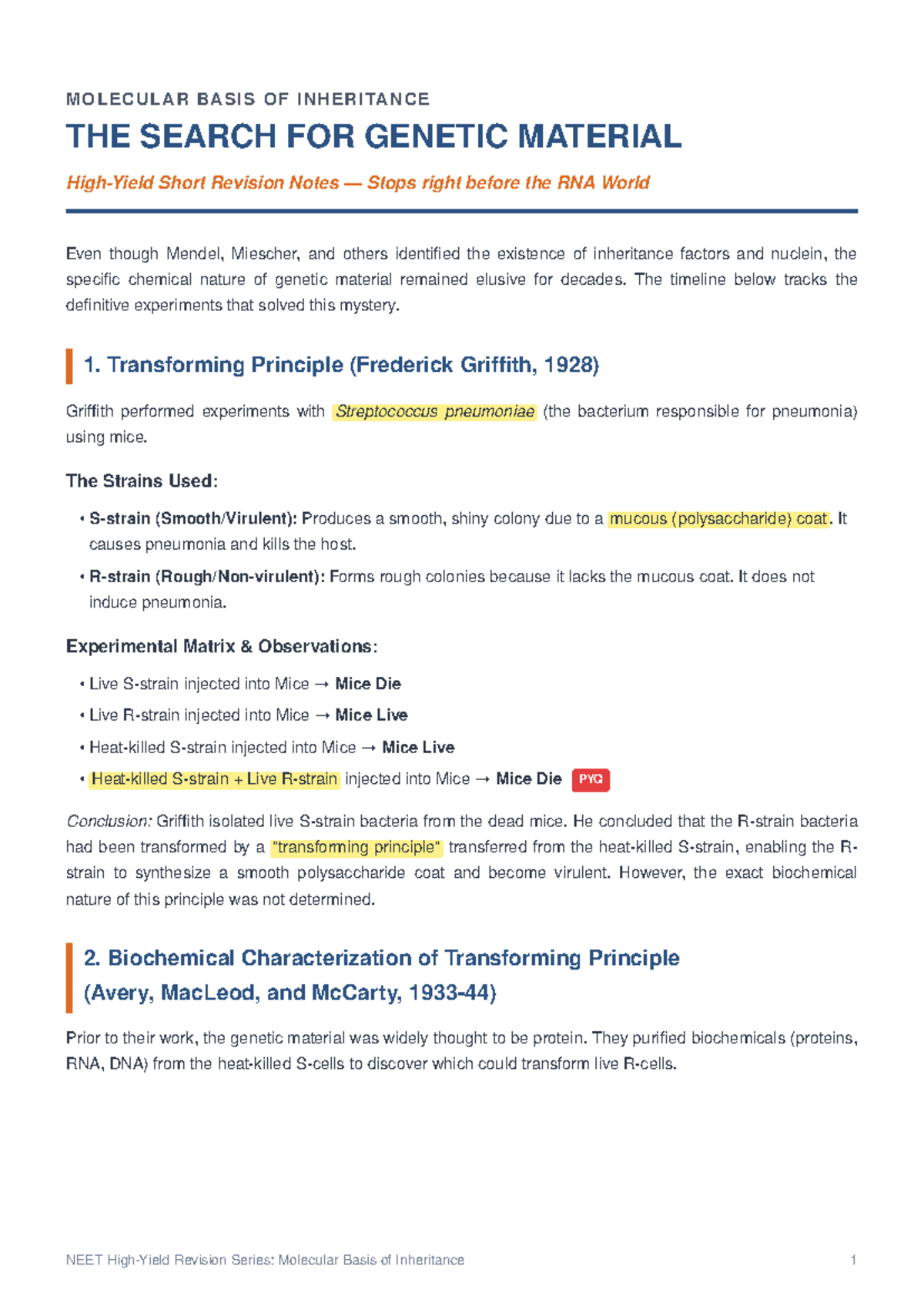 NEET Revision Notes: Molecular Basis of Inheritance - Studocu