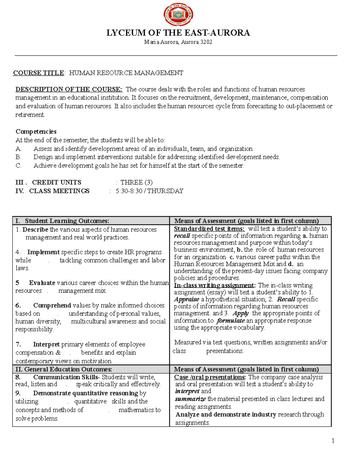 Syllabus for HRM 101: Comprehensive Guide to Human Resource Management ...
