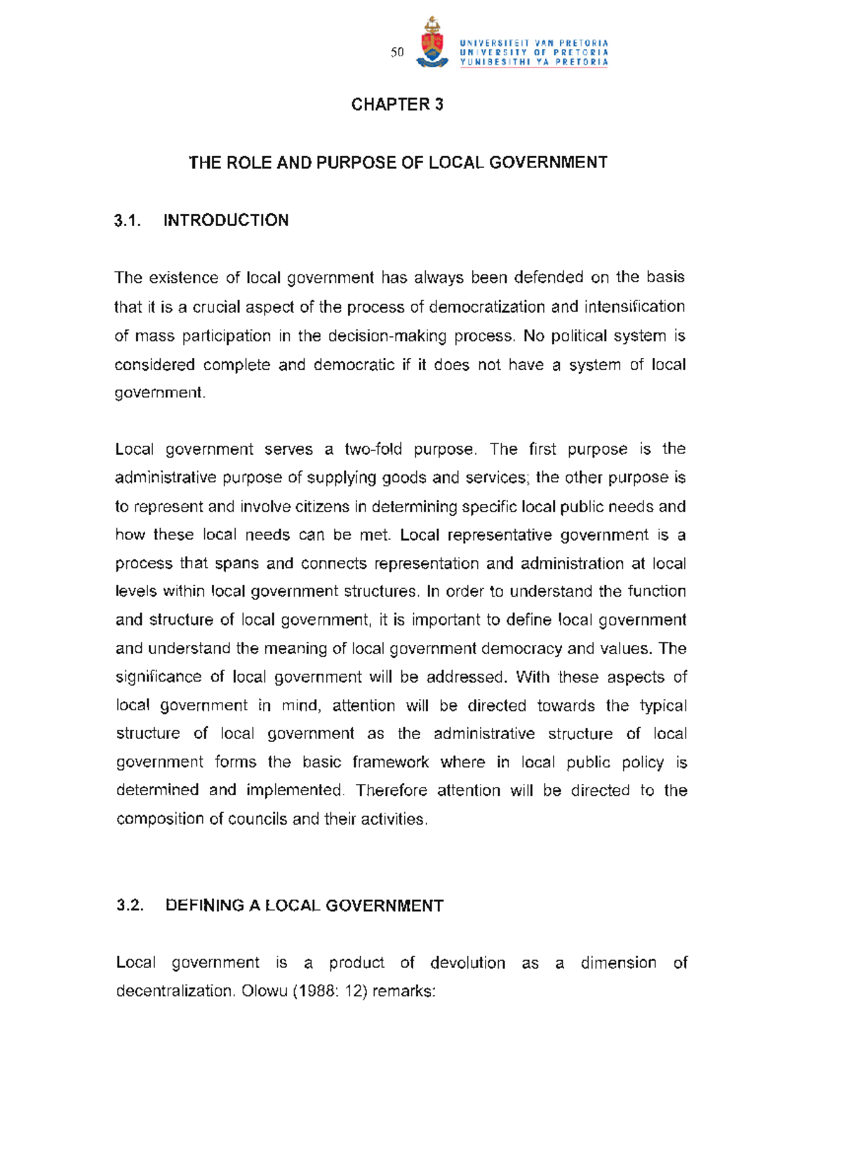 The Role and Purpose of Local Government - CHAPTER 3 THE ROLE AND ...