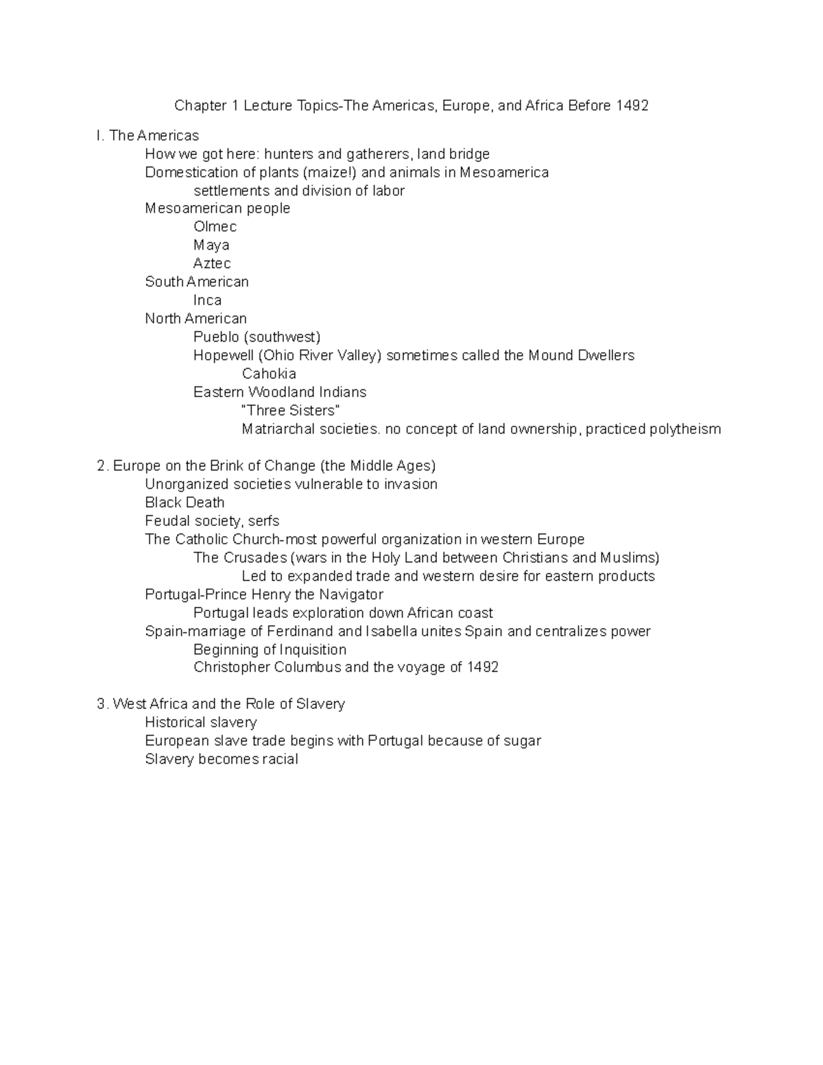 Chapter 1 Lecture Notes: Americas, Europe & Africa Pre-1492 - Studocu