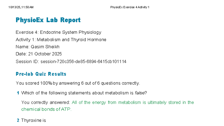 PhysioEx Lab Report: Exercise 4 - Endocrine System Physiology - Studocu