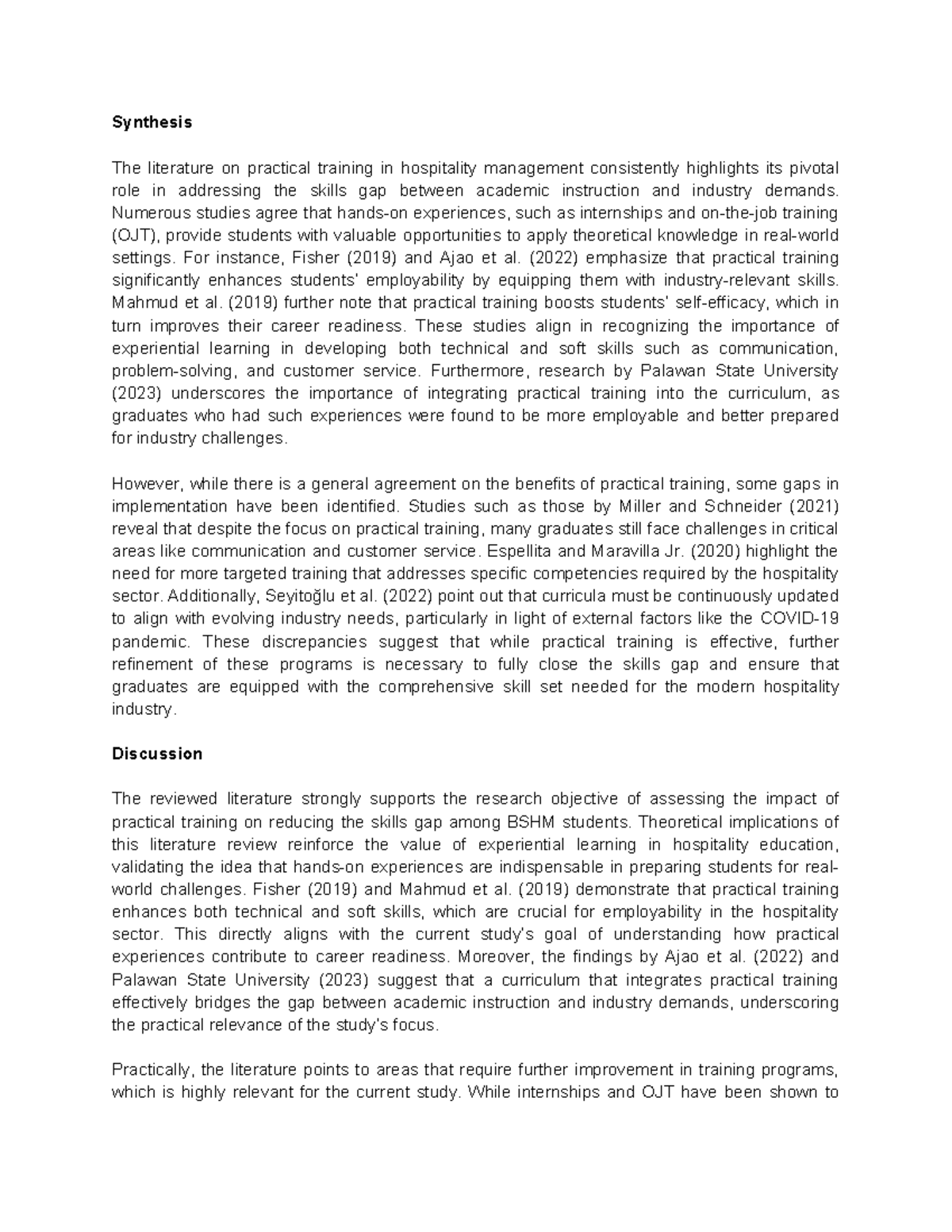 Evaluating Practical Training's Impact on Hospitality (BSHM) Skills Gap ...