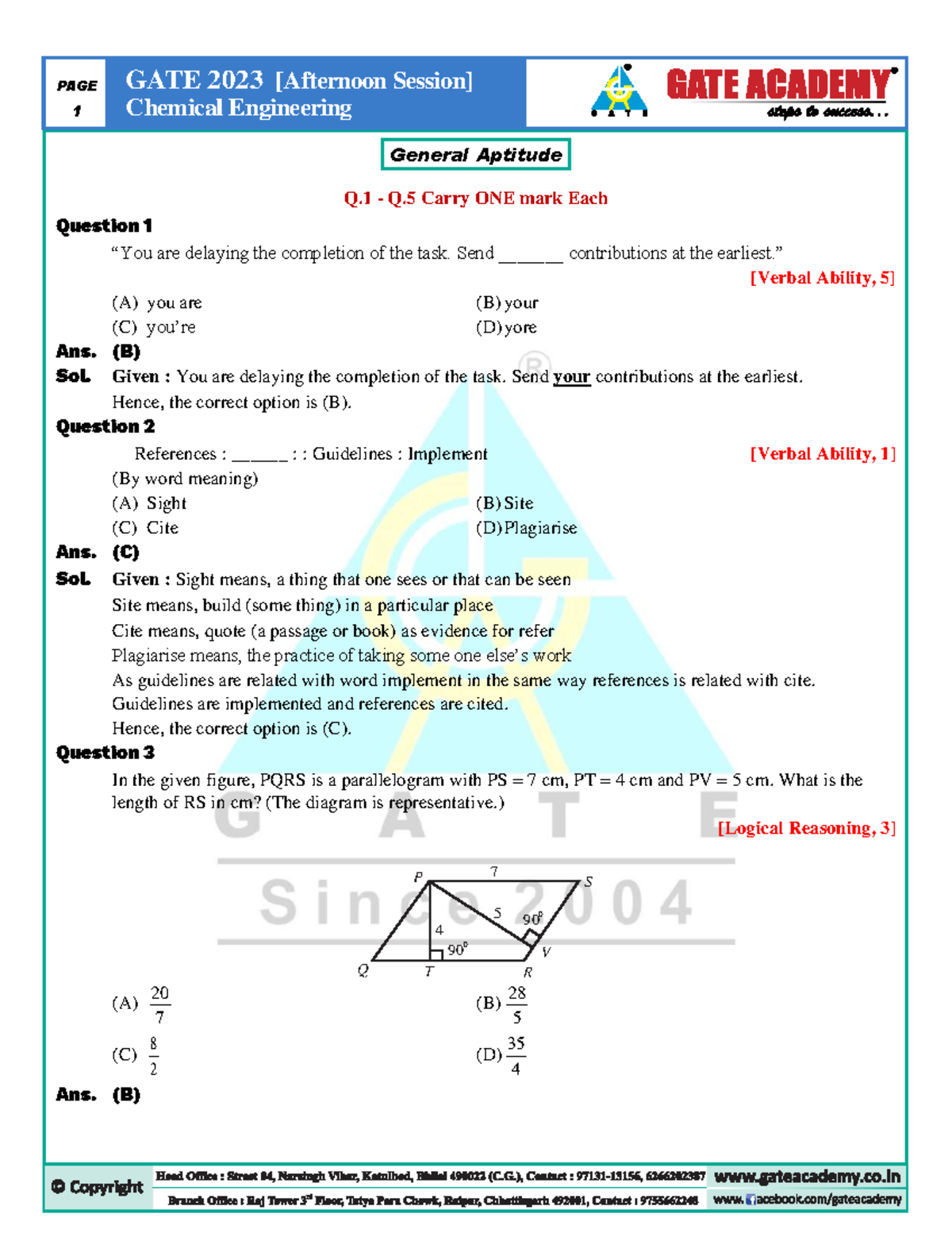 GATE 2023 Chemical Engineering General Aptitude Questions and Solutions ...