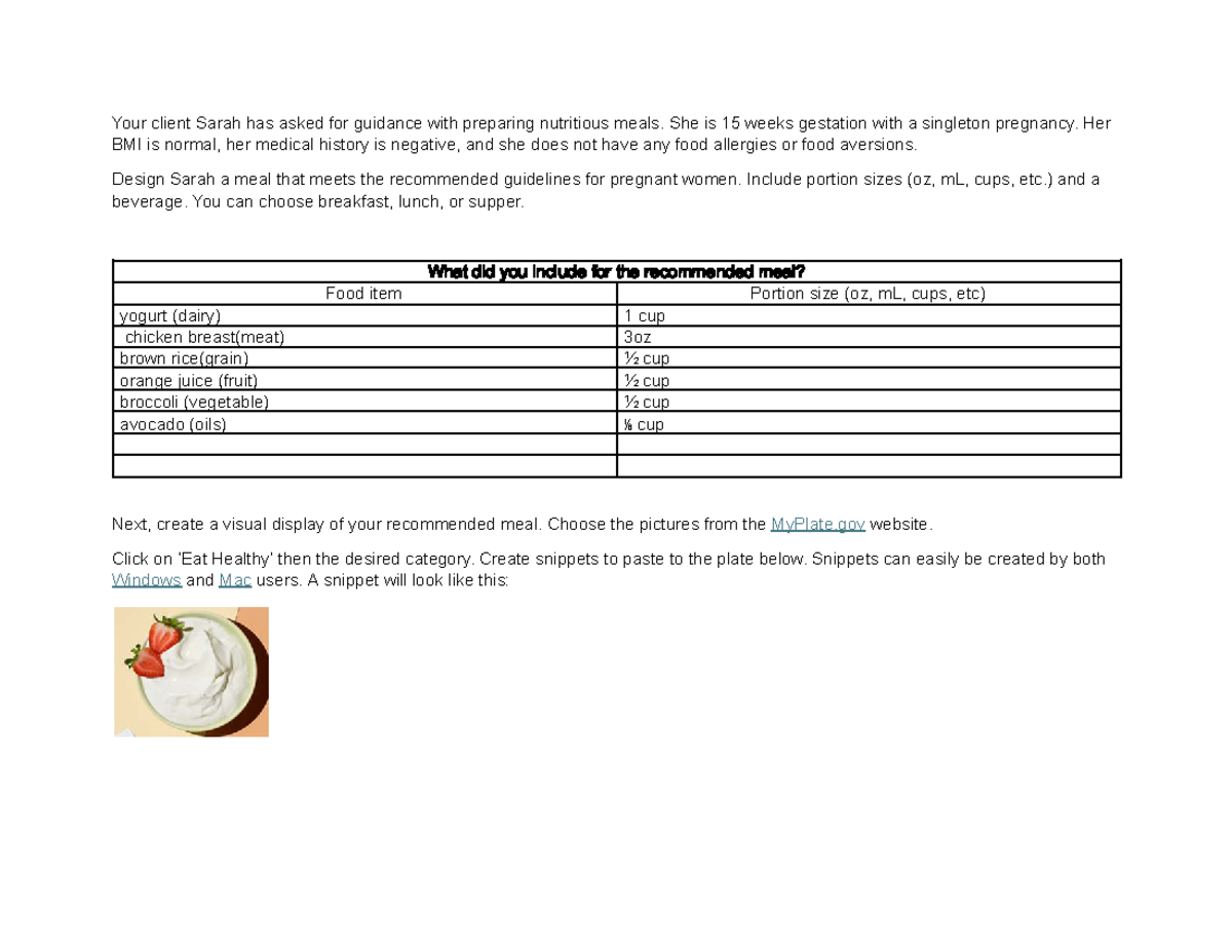 MyPlate Meal Plan for Pregnancy - BSN 346 - Studocu
