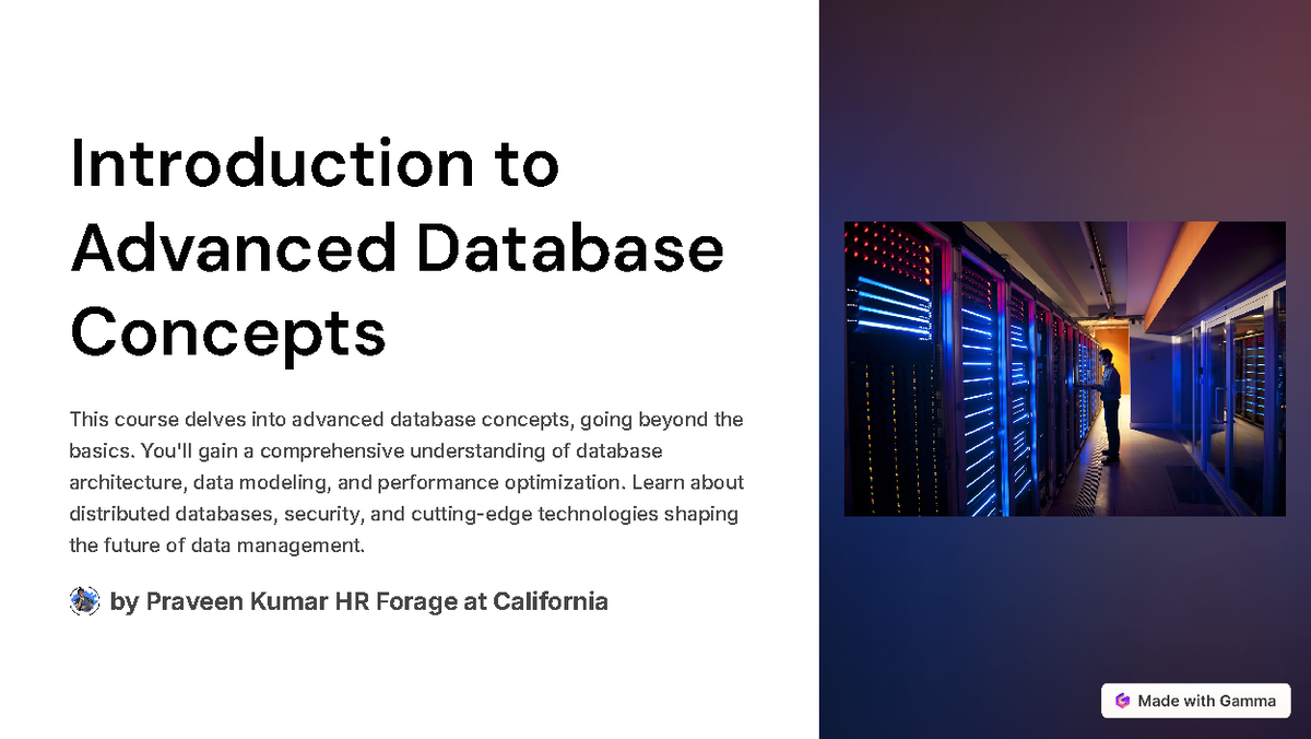 Advanced Database Concepts - A Comprehensive Overview Study (ABC-101) - Studocu
