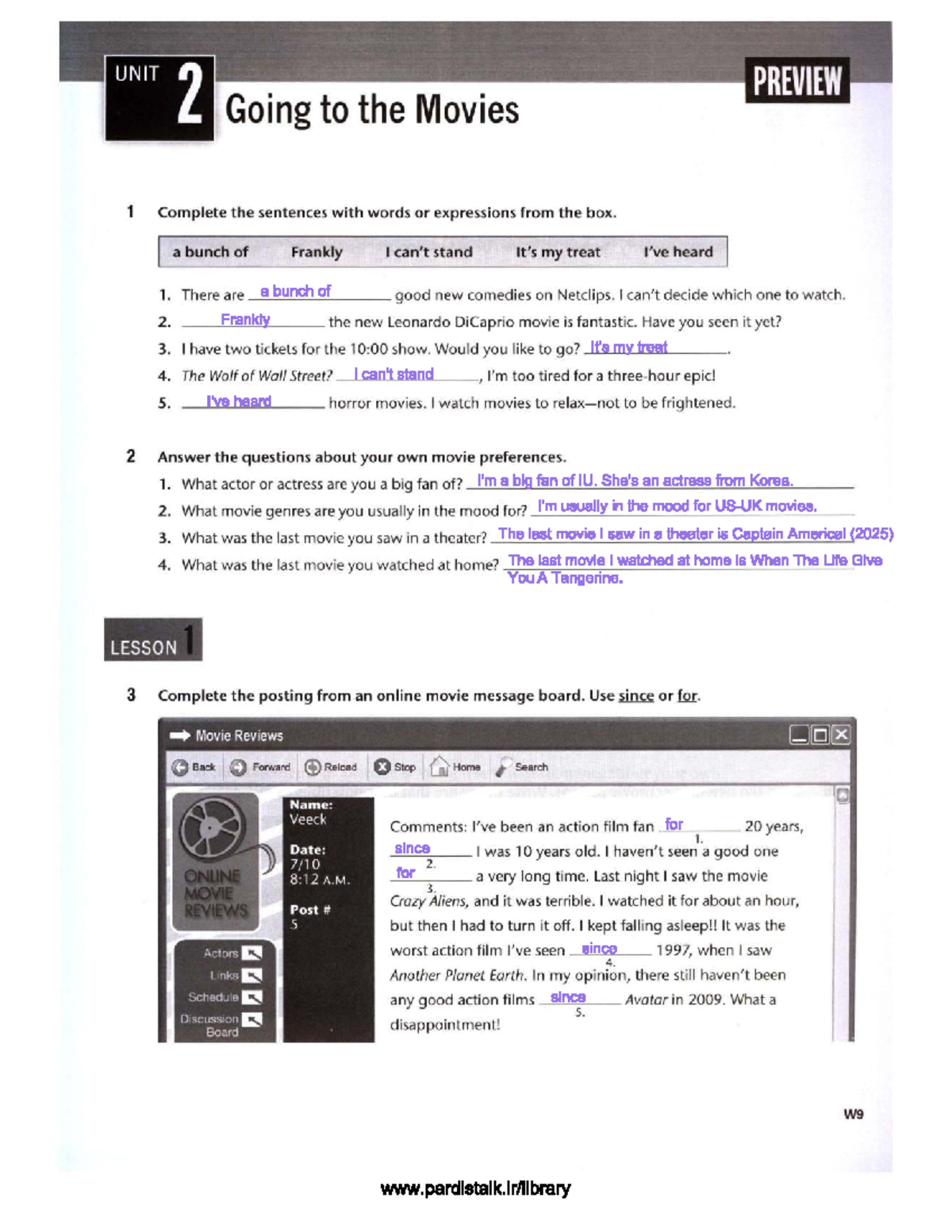 Topnotch Unit 2: Going to the Movies - Lesson Activities and Reviews ...