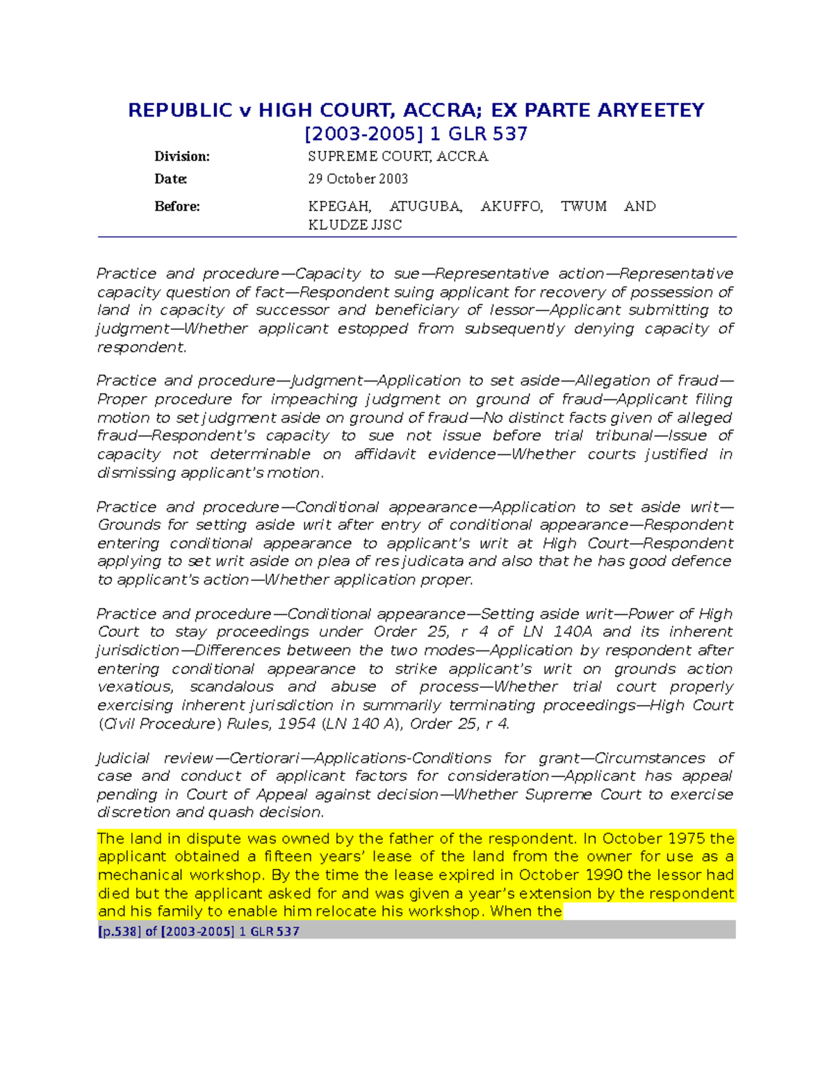 Republic v. High Court, Accra; Ex Parte Aryeetey - Supreme Court Ruling ...