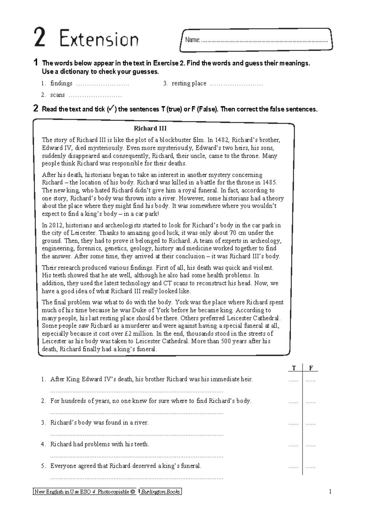 New Eng in Use 4 EXT 2 - Unit 2 Exam Prep & Richard III Case Study ...