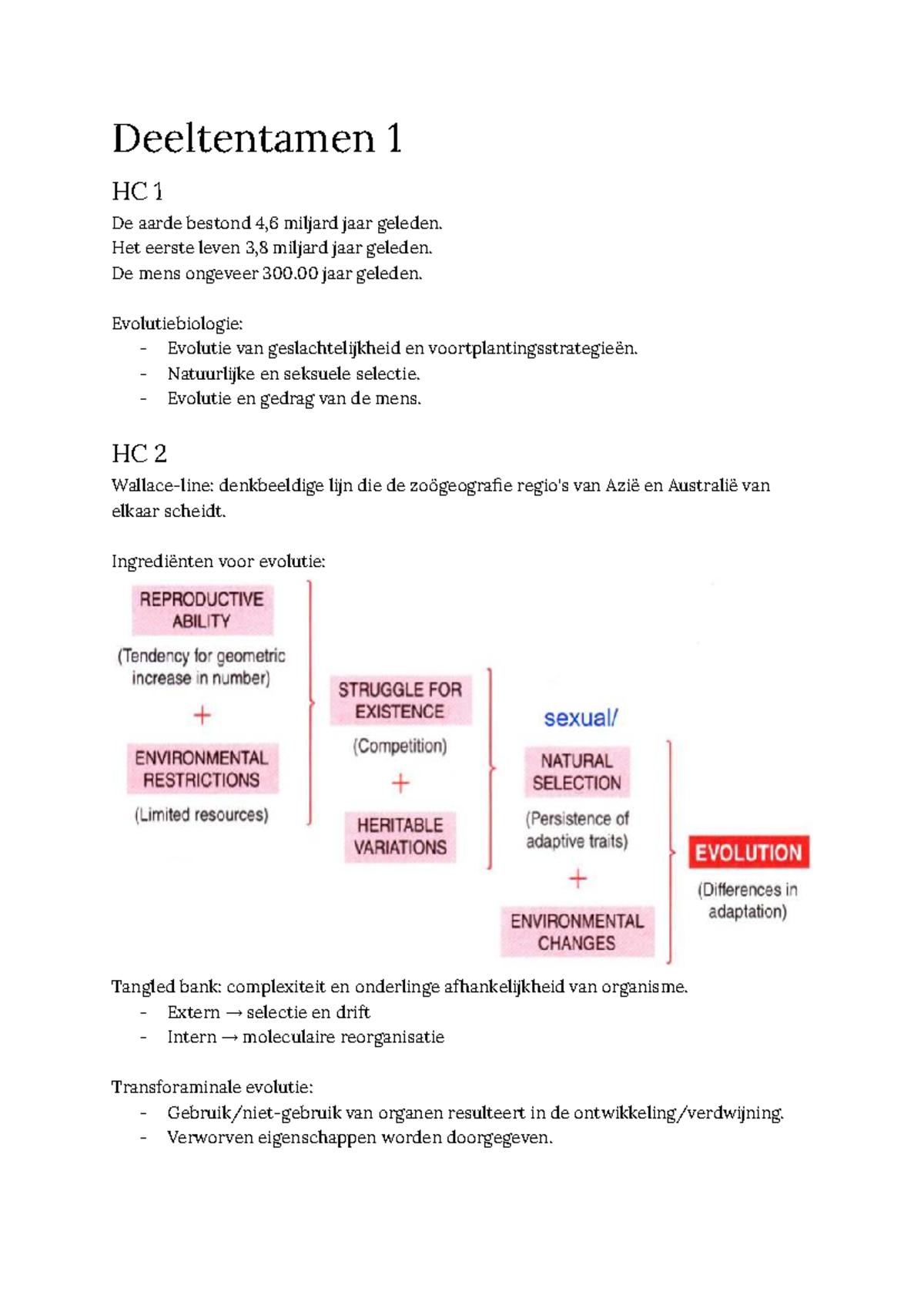 Deeltentamen 1 HC: Evolutie en Menselijke Ontwikkeling - Studeersnel