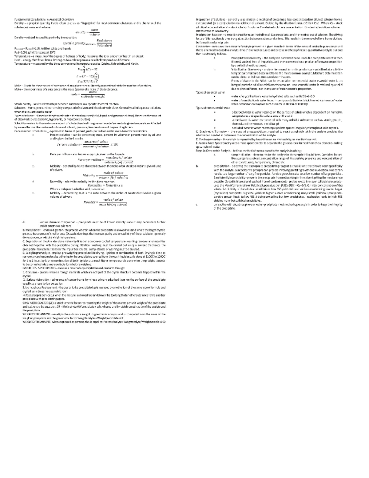 Quantitative Chemistry - Fundamental Calculations in Analytical Chemistry Preparation of ...