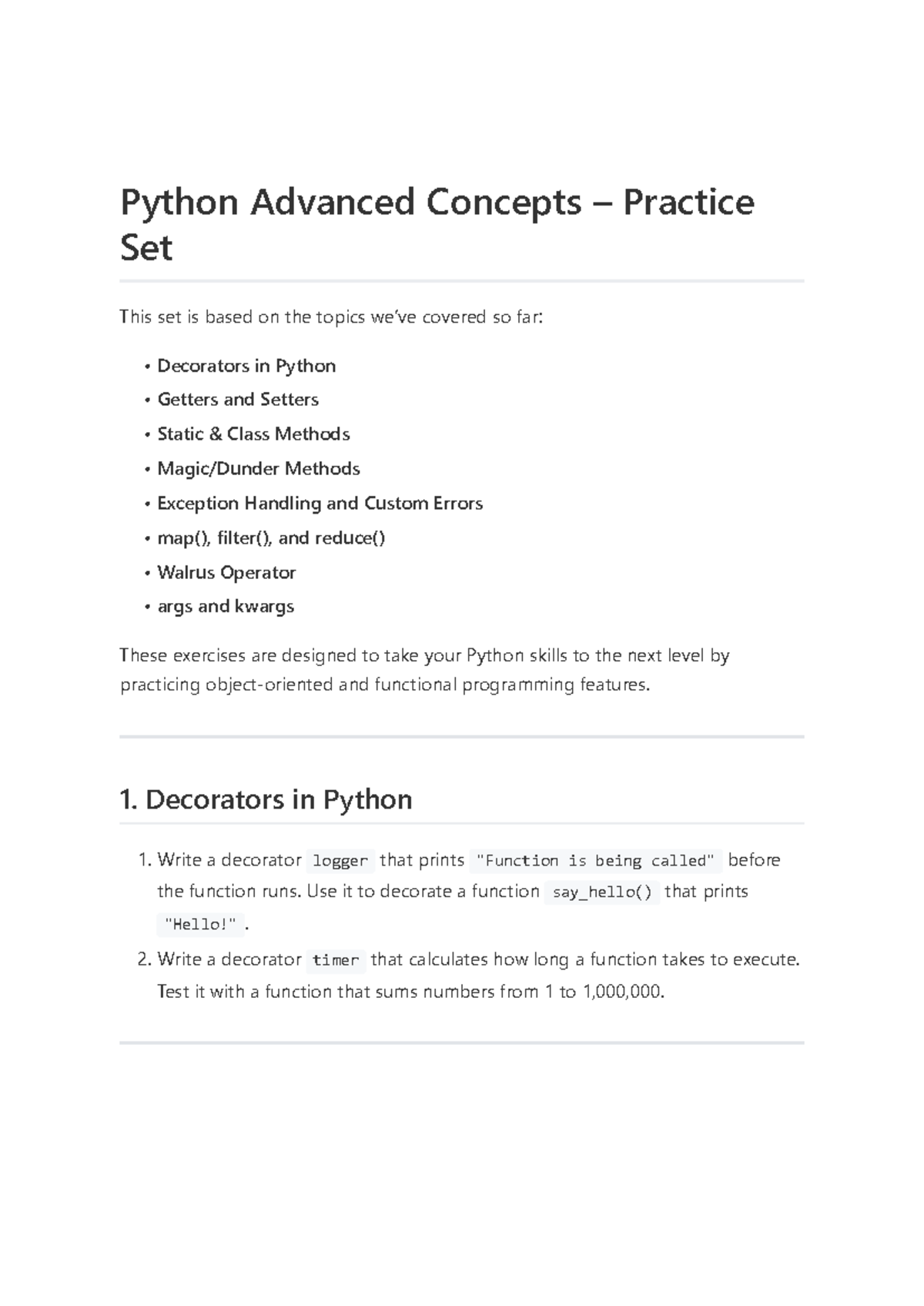 Python Advanced Concepts Practice Set: Exercises & Challenges - Studocu