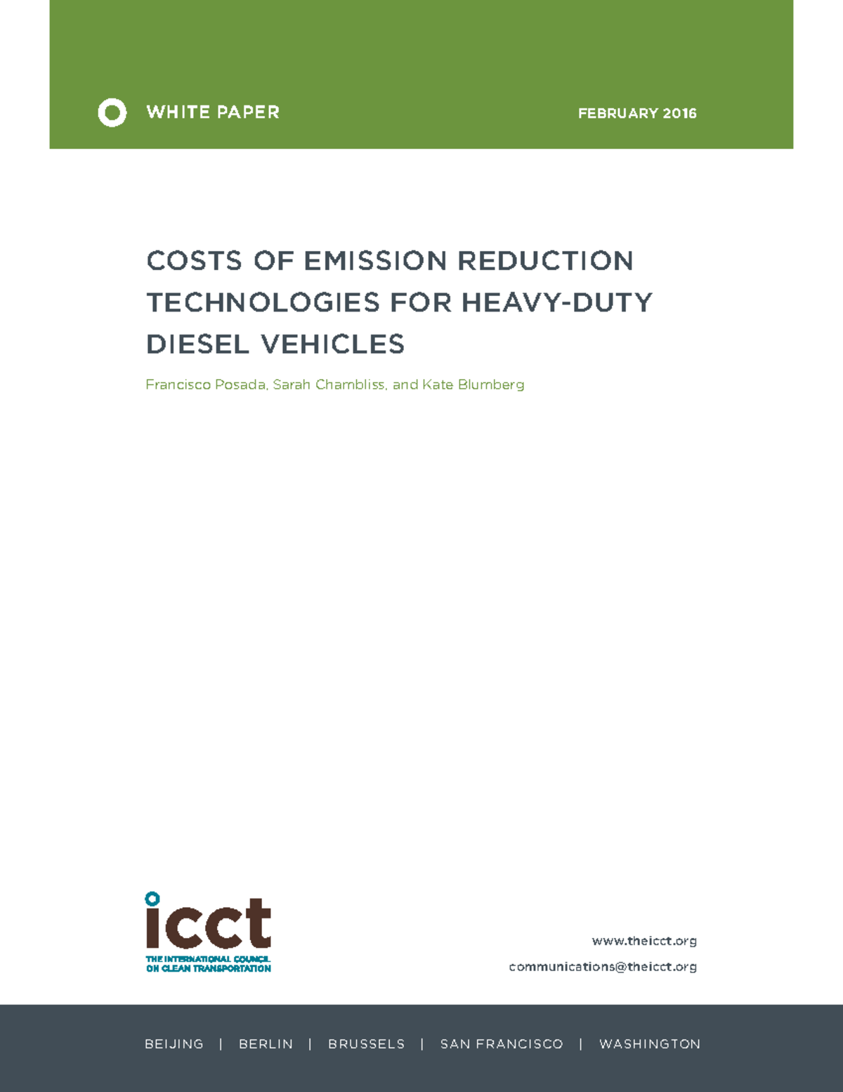 Costs of Emission Reduction Technologies for Diesel Vehicles (ICCT 2016 ...