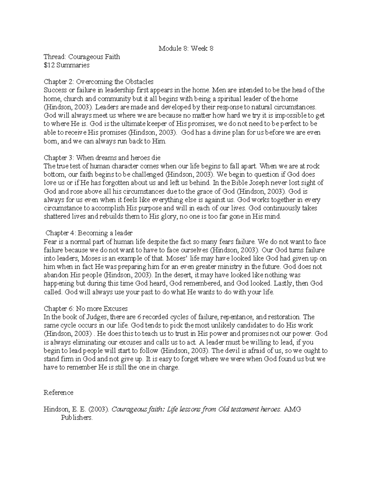 Module 8: Week 8 - Courageous Faith Overview and Key Lessons - Studocu