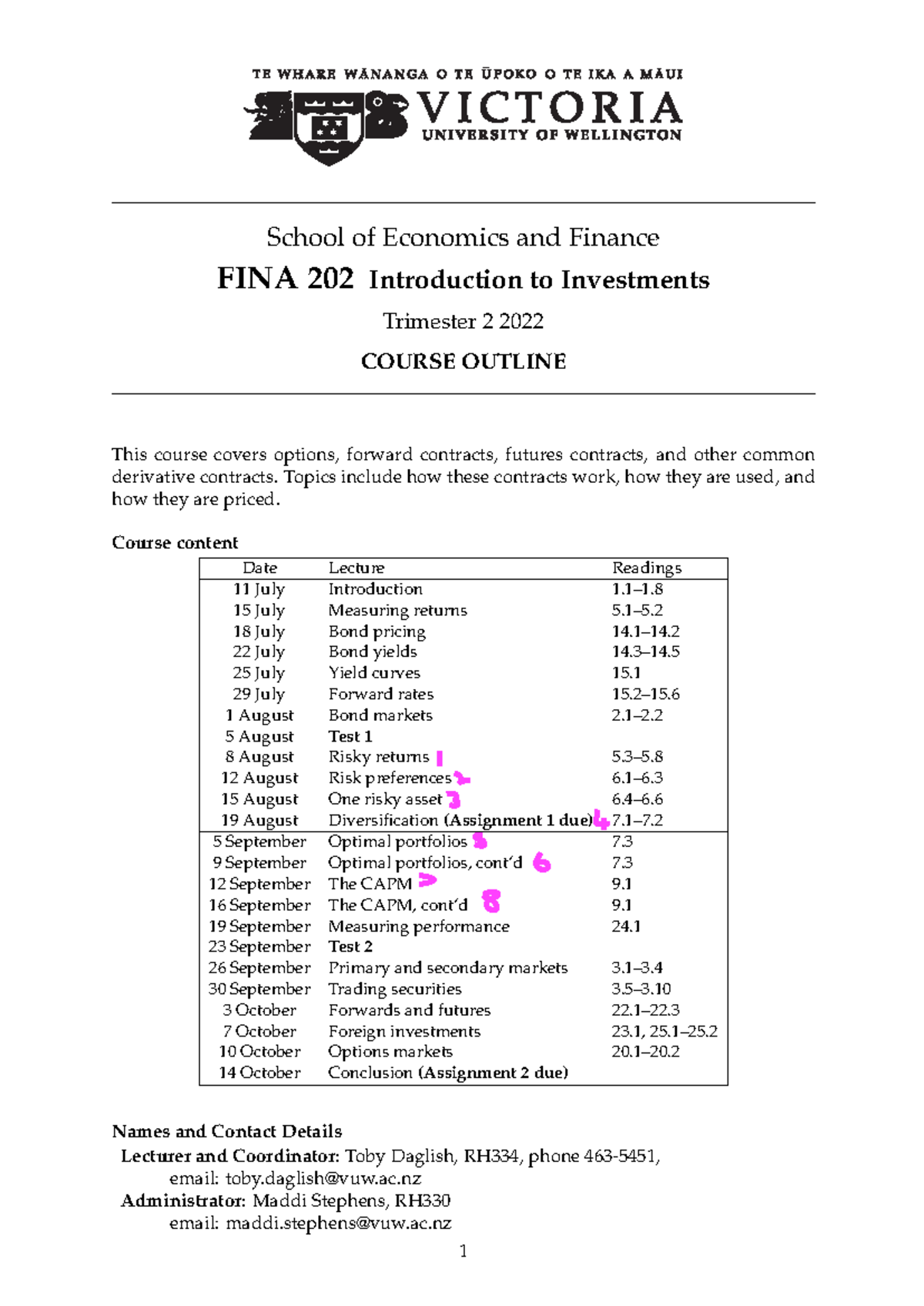 Finance 202 Course Outline - School of Economics and Finance FINA 202 ...