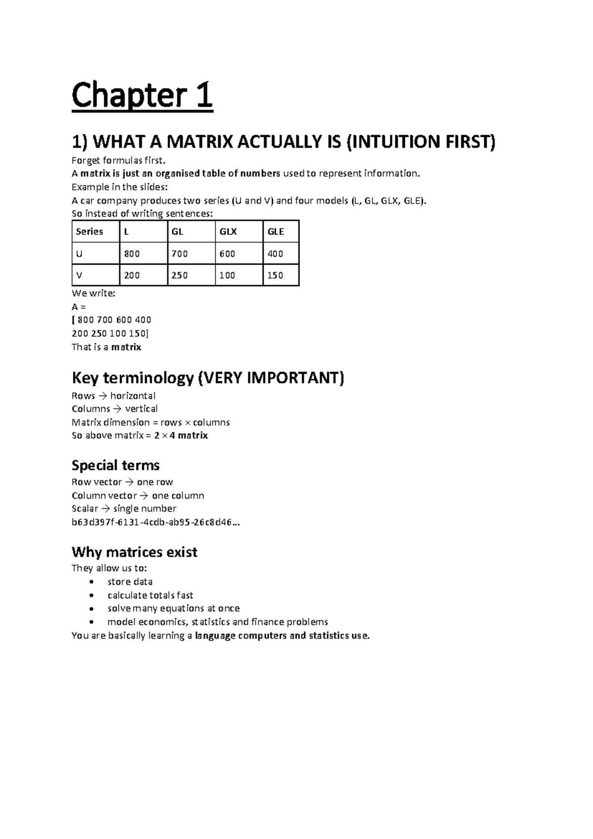 STK 210 Statistics Chapter 1: Matrix Algebra & Linear Equations Guide ...