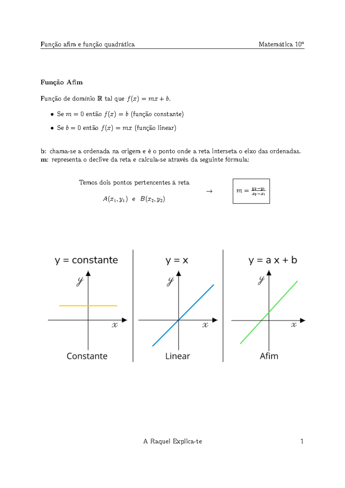 Matemática 10º: Função Afim e Quadrática - Resumo e Conceitos - Studocu