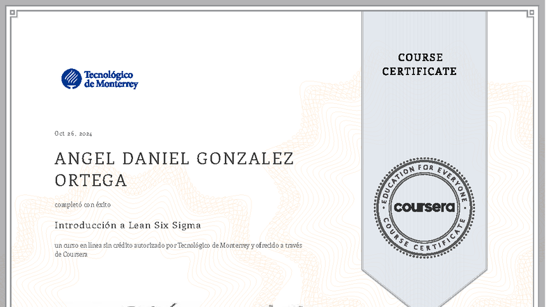 Introducción a Lean Six Sigma - Coursera Course Completion - Studocu