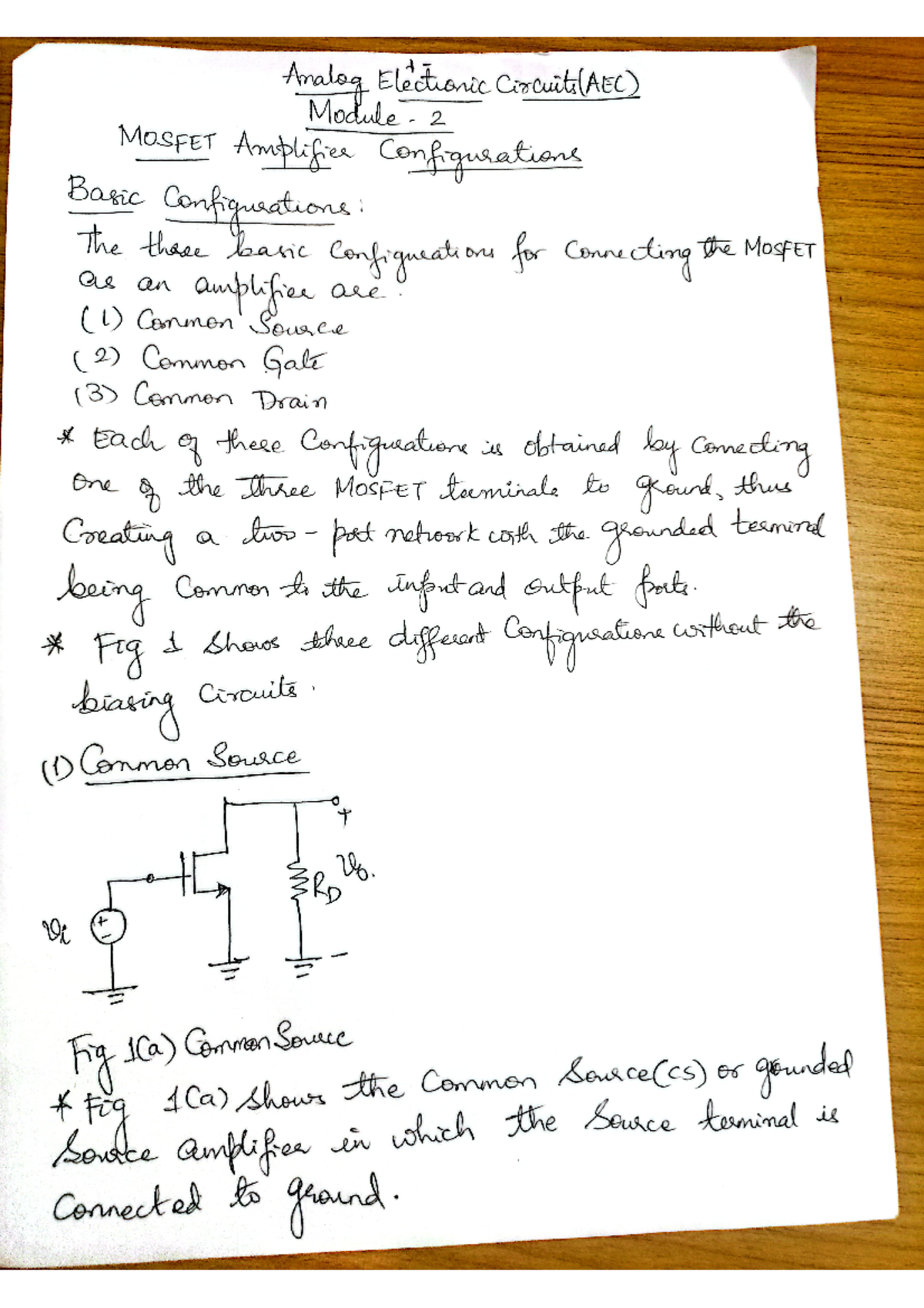 AEC Module 2: MOSFET Amplifier Configurations & Parameters Notes - Studocu