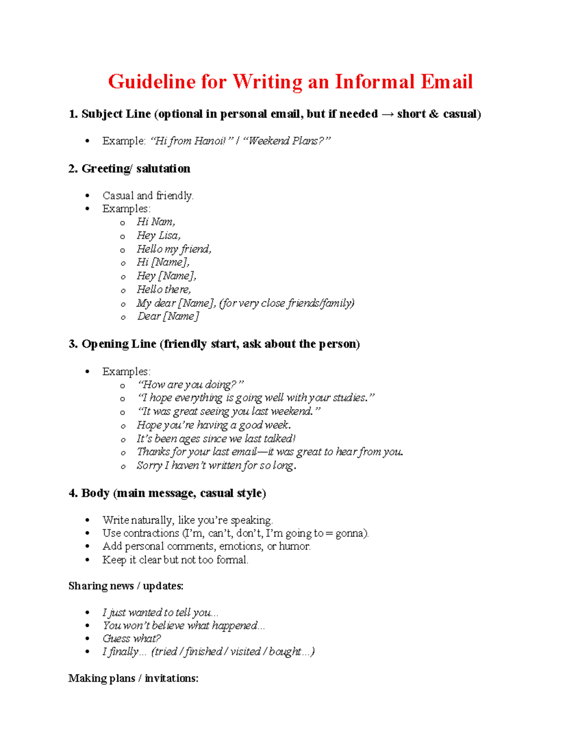 UNIT 3: Informal Email Writing Guidelines - Studocu