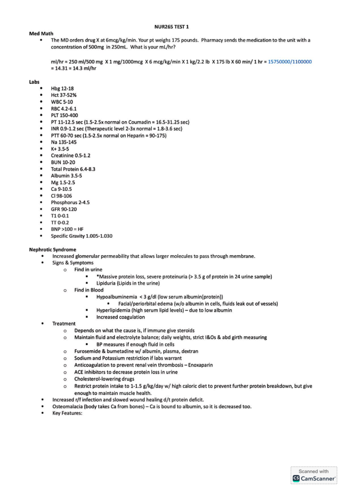 265 Exam 1 Study Guide - NUR265 TEST 1 Med Math The MD orders drug X at ...