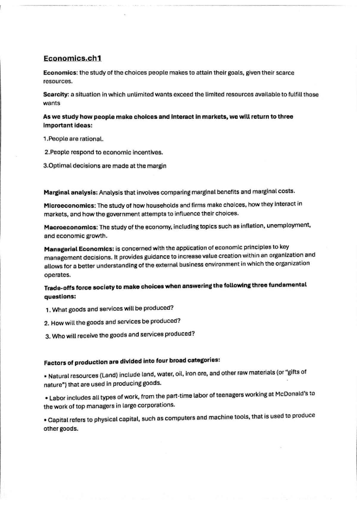 Economics.ch1 & ch3: Key Concepts and Assignment Answers - Studocu