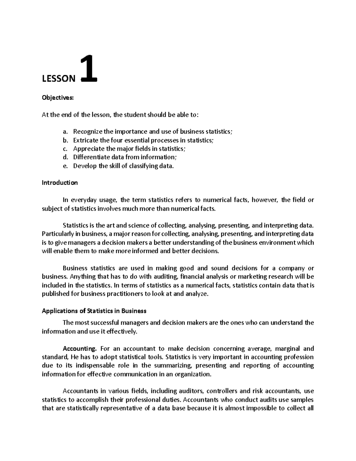 Lesson 1 to 6 statistical analysis with software first semester 2021 ...