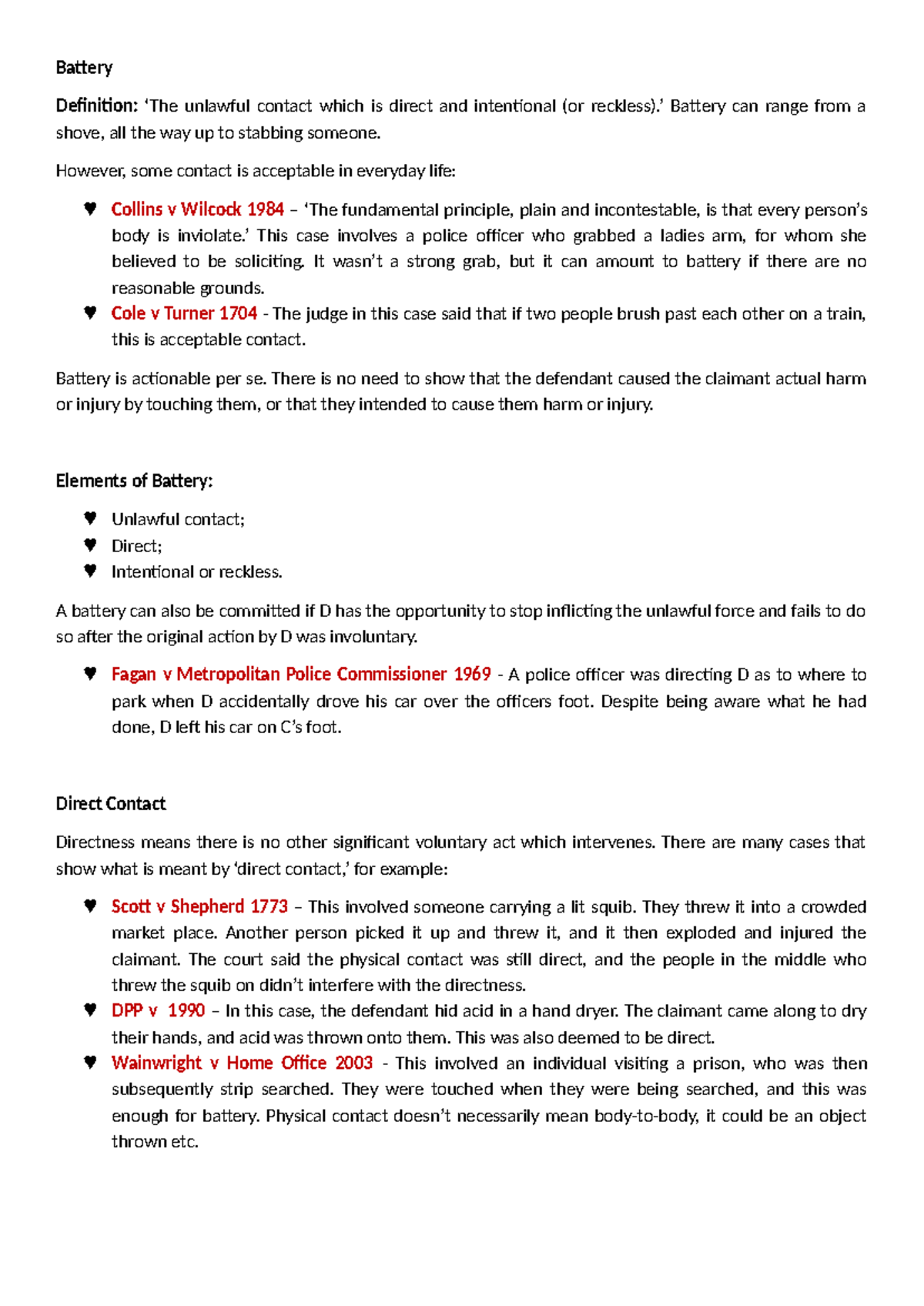 Understanding Battery in Law: Key Cases & Definitions - Studocu