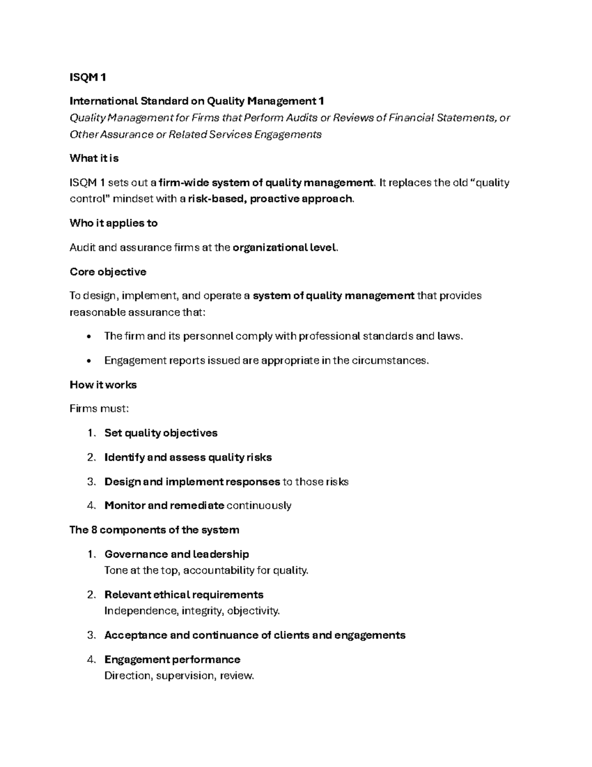 ISQM 1 & 2: Quality Management Standards for Audit Firms - Studocu