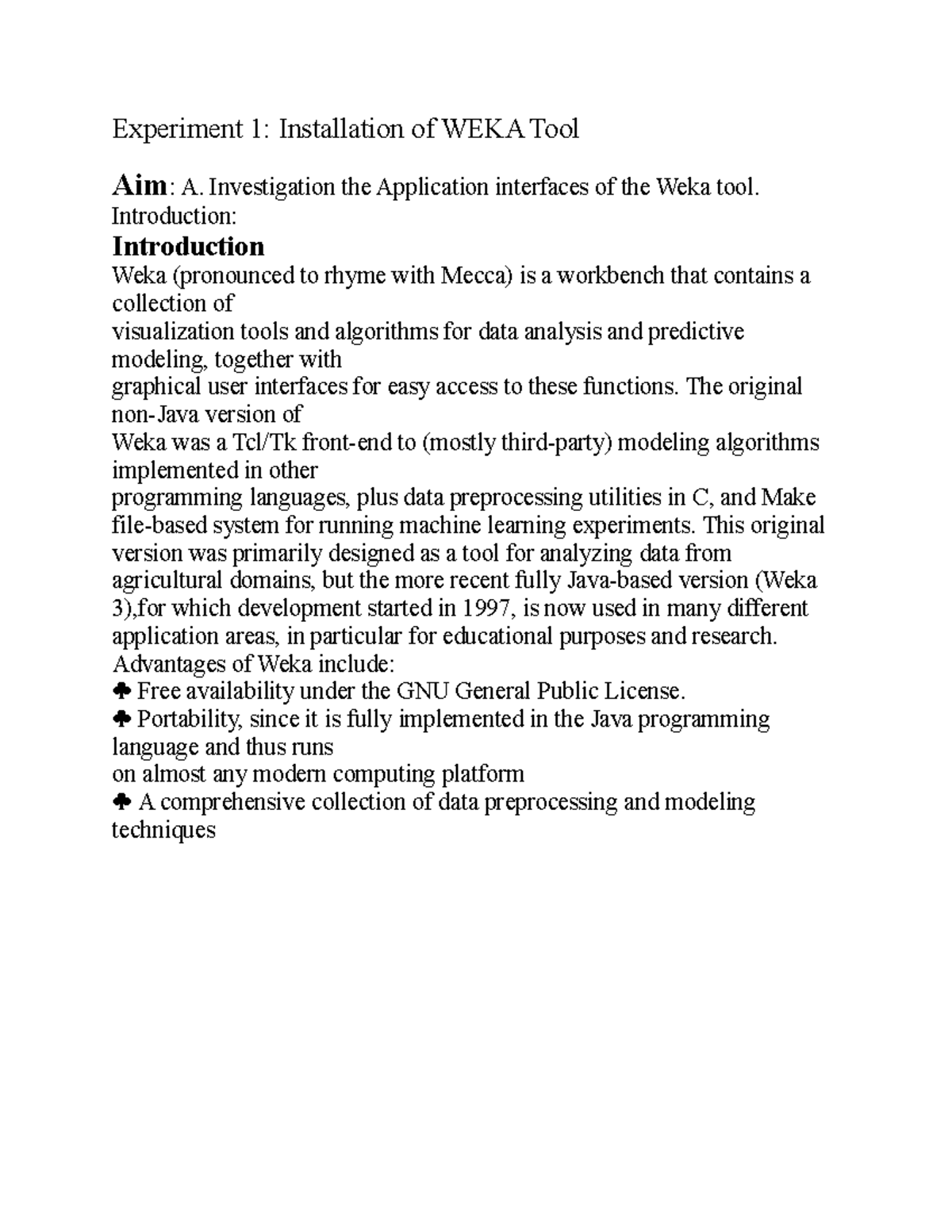 WEKA Tool Installation & Algorithm Implementation Guide (CS101) - Studocu