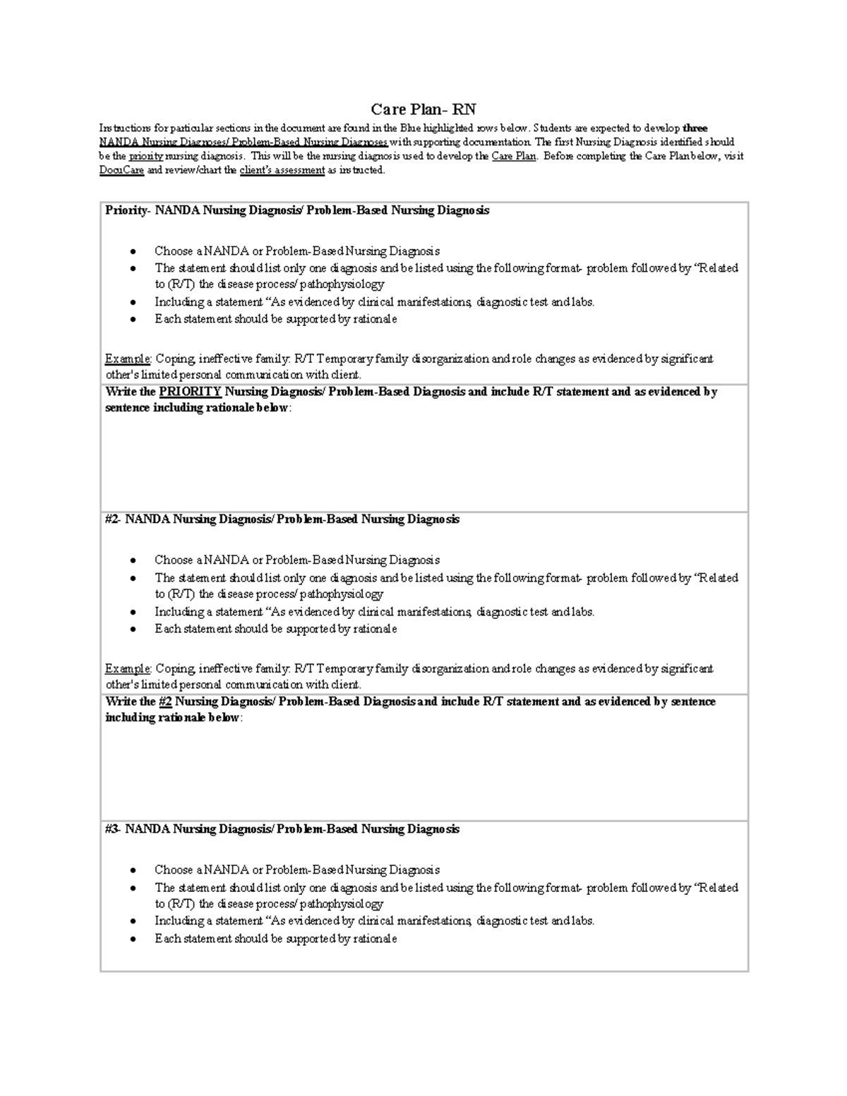 NURS 302 Care Plan: NANDA Nursing Diagnoses & Interventions - Studocu