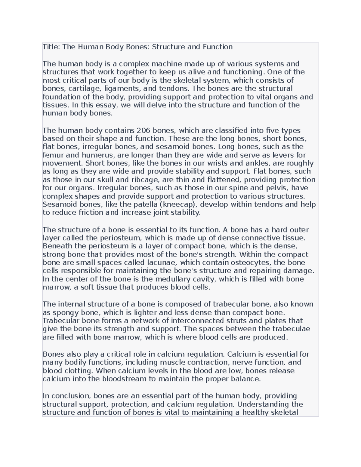 The Human Body Bones - Structure and Function - Title: The Human Body Bones: Structure and ...